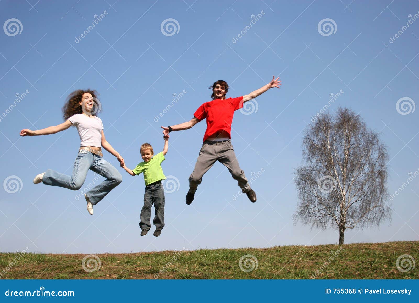 Jumping Family With Boy On Autumnal Meadow Collage Royalty-Free Stock ...