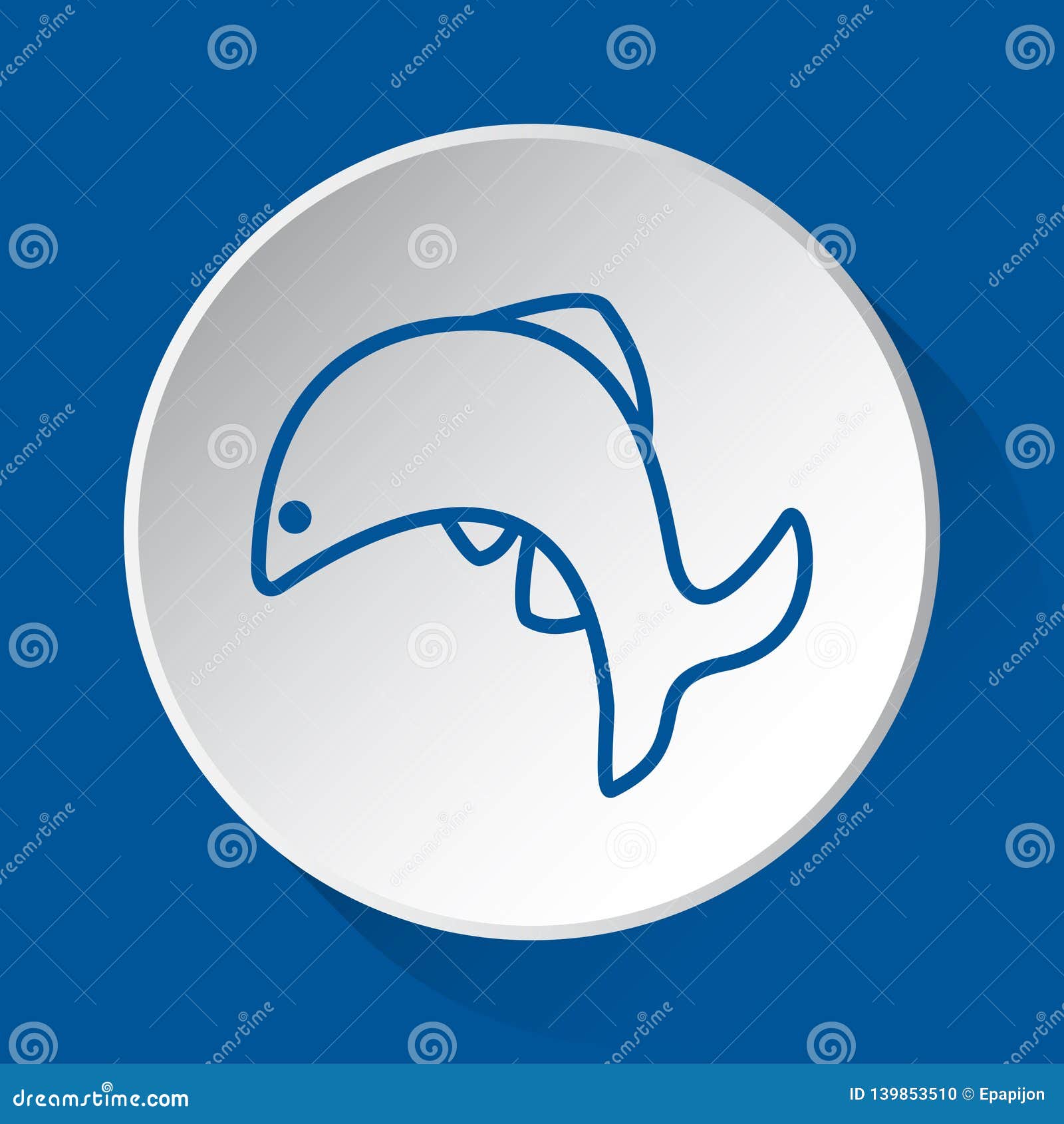 Jumping Fish, Dolphin - Blue Icon on White Button Stock Vector ...