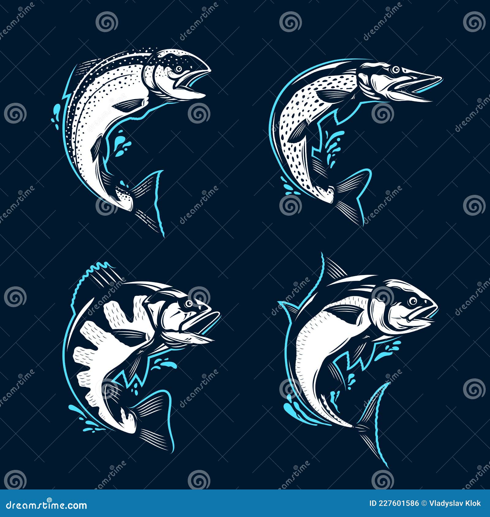 Jumping fish illustrations stock vector. Illustration of aquaculture ...