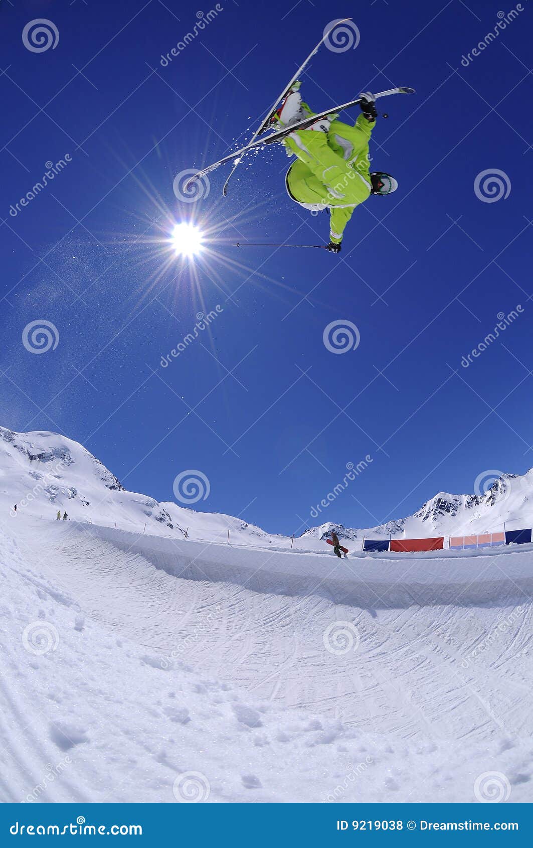 Jumping freestyle skier stock photo. Image of courageous - 9219038