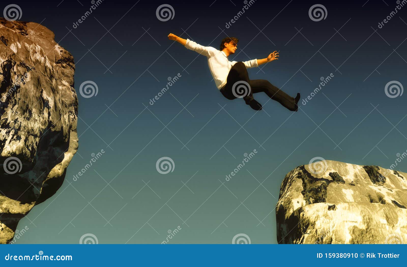 Jumping a Gap between Two Rocks Stock Illustration - Illustration of ...