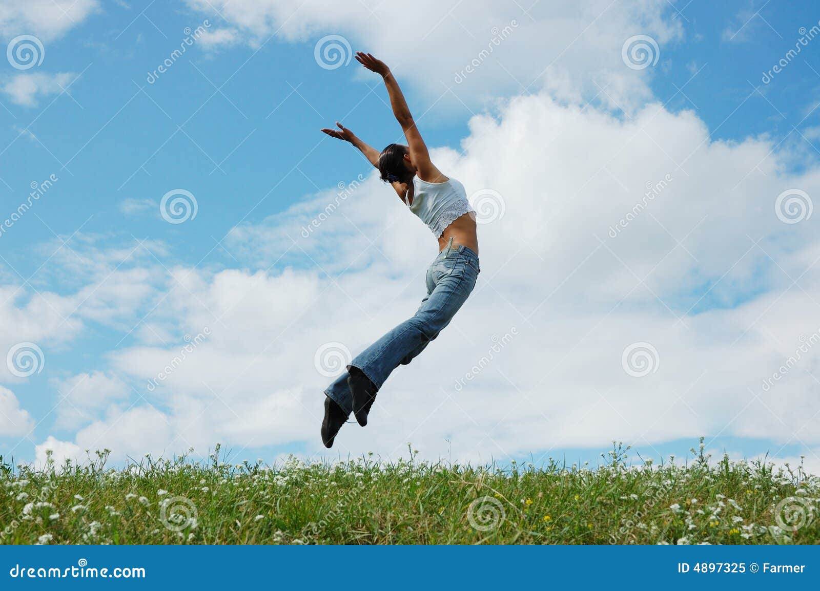 Jumping girl stock image. Image of beauty, females, meadow - 4897325