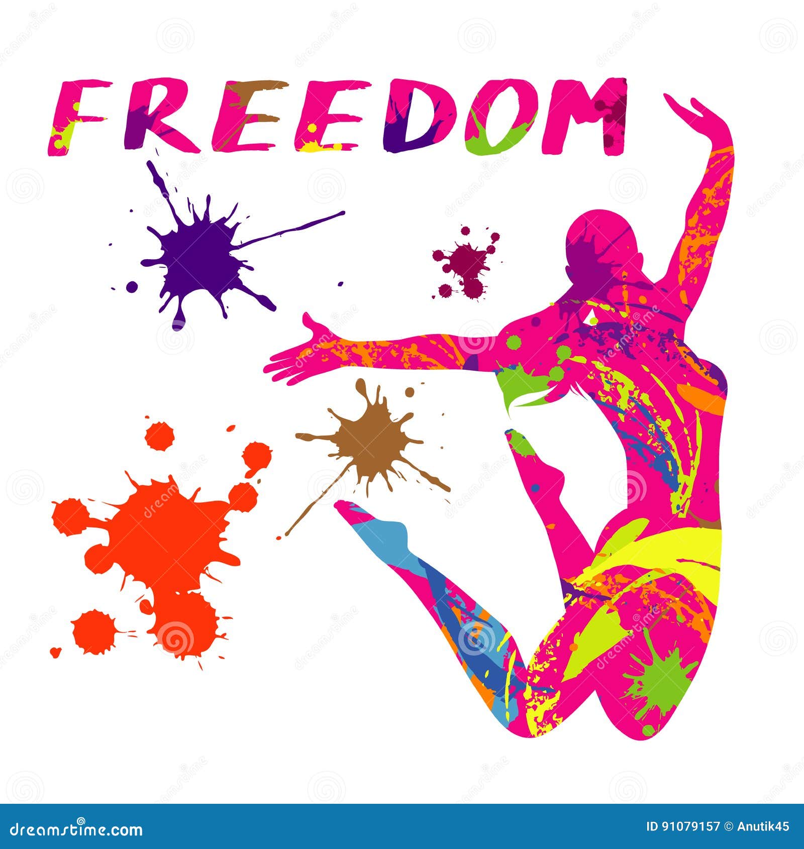 Jumping Girl, Freedom Concept, Vector Illustration Stock Vector ...