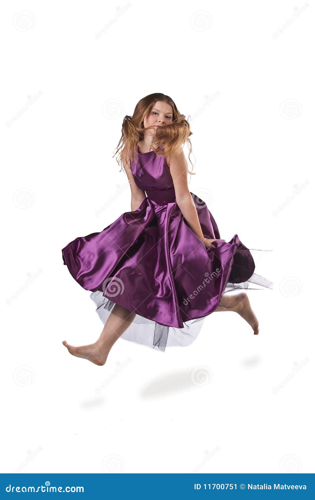 Jumping Girl in Violet Dress Stock Image - Image of expressing, dress ...