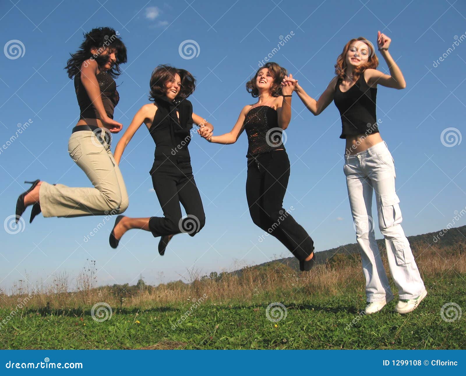 Jumping girls stock photo. Image of living, natural, cool - 1299108