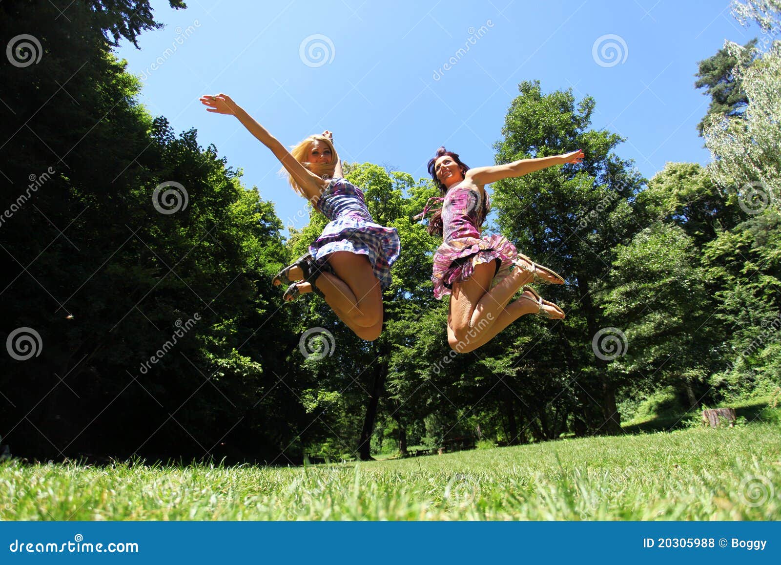 Jumping girls stock photo. Image of active, happy, forest - 20305988
