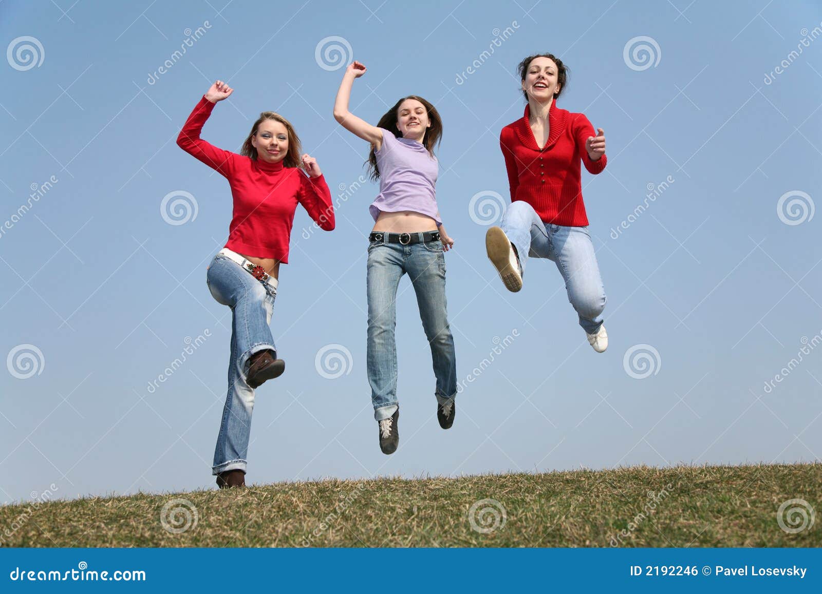 Jumping girls stock photo. Image of outdoors, female, group - 2192246