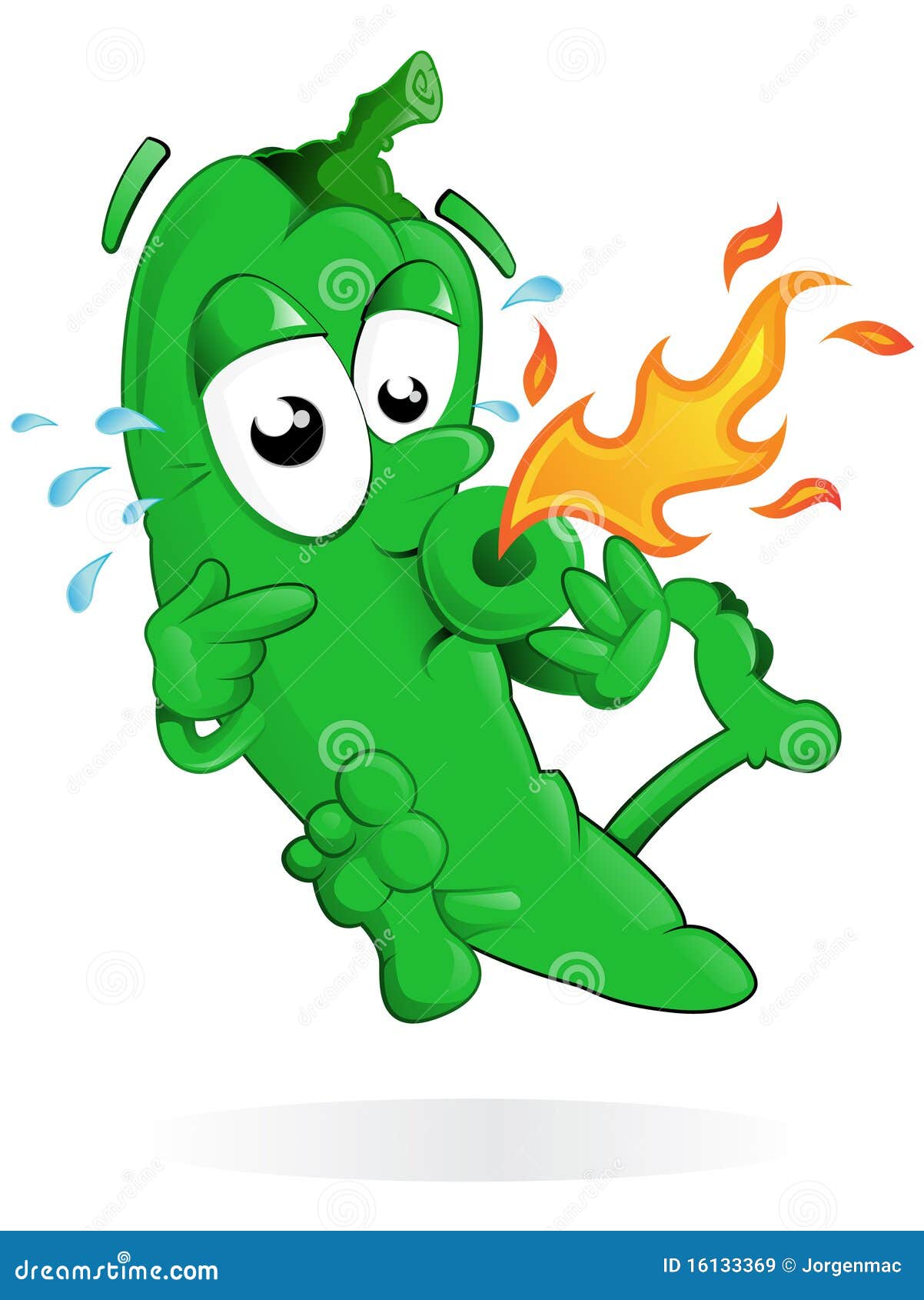 Jumping Green Pepper with His Mouth Stock Illustration - Illustration ...