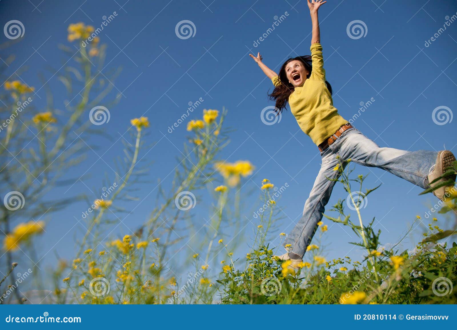 Jumping happy girl stock photo. Image of expressive, active - 20810114