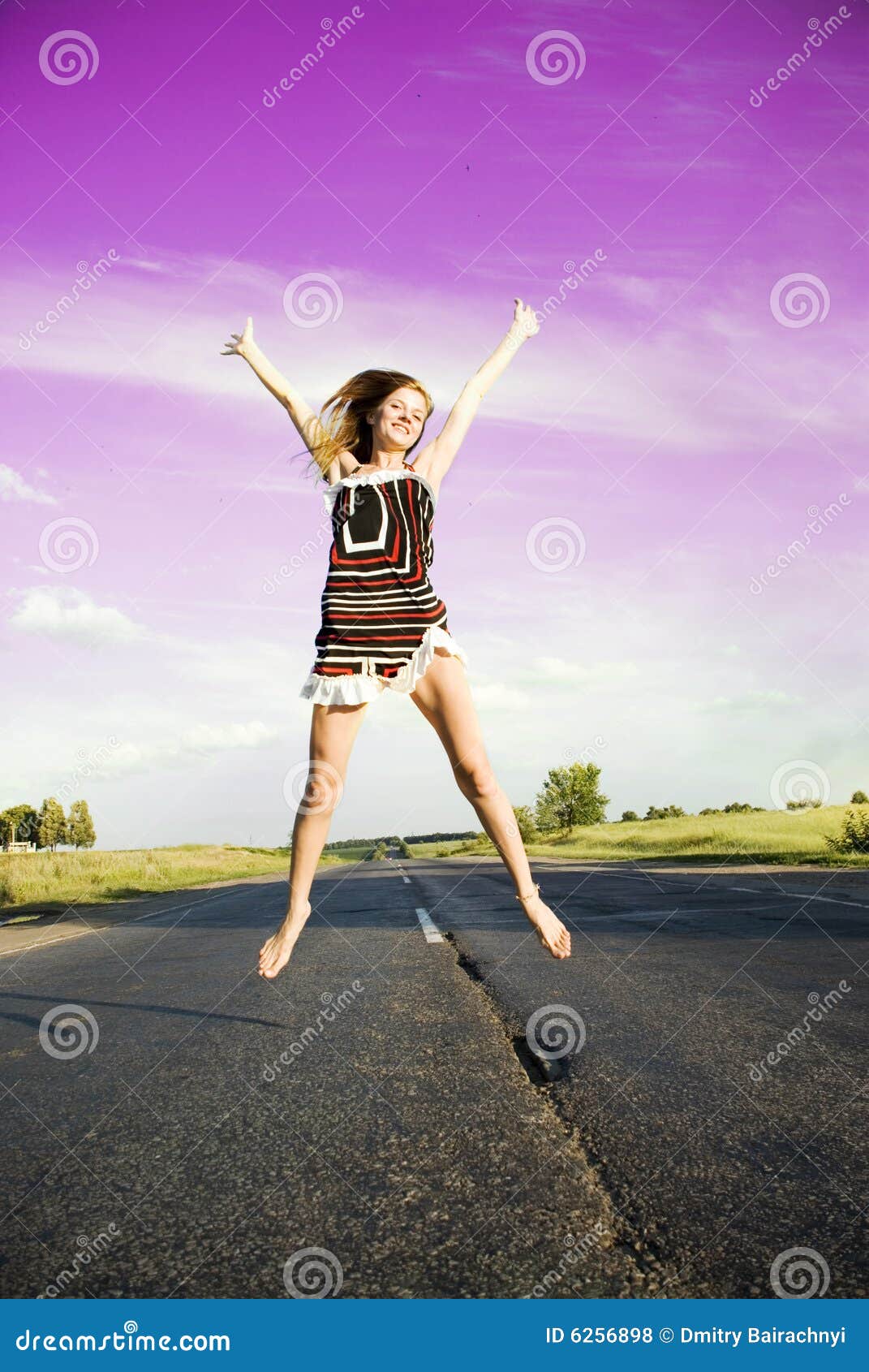 Jumping happy girl stock photo. Image of person, road - 6256898