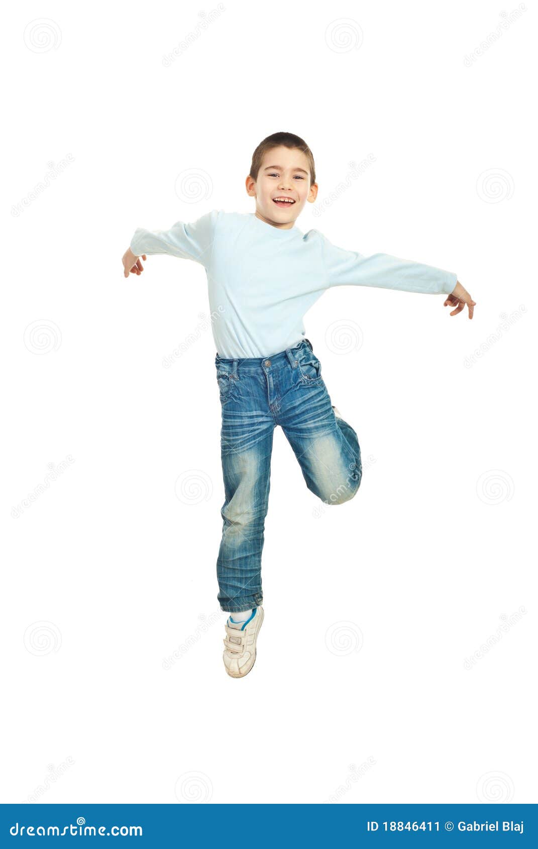 Jumping happy kid boy stock image. Image of jeans, little - 18846411
