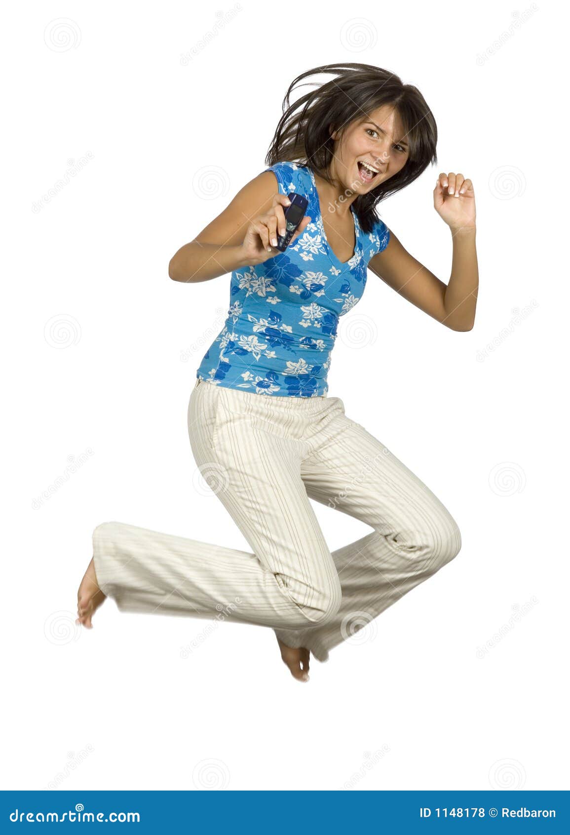 Jumping happy woman stock photo. Image of message, girlfriend - 1148178