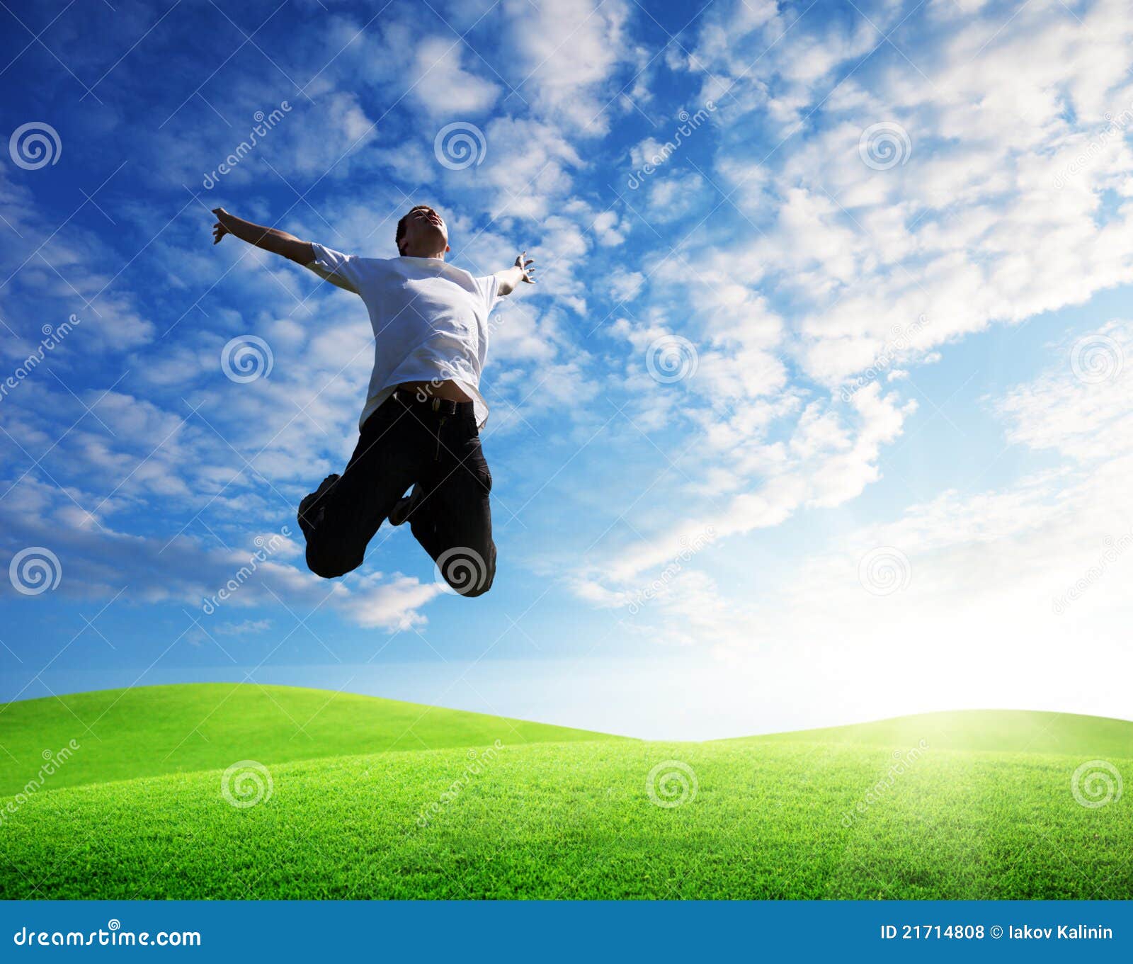 Jumping happy young man stock photo. Image of hand, sport - 21714808