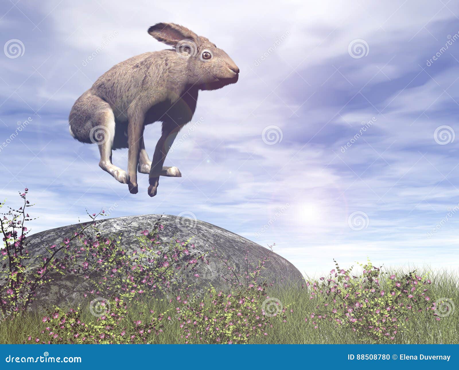 Jumping hare - 3D render stock illustration. Illustration of cute ...