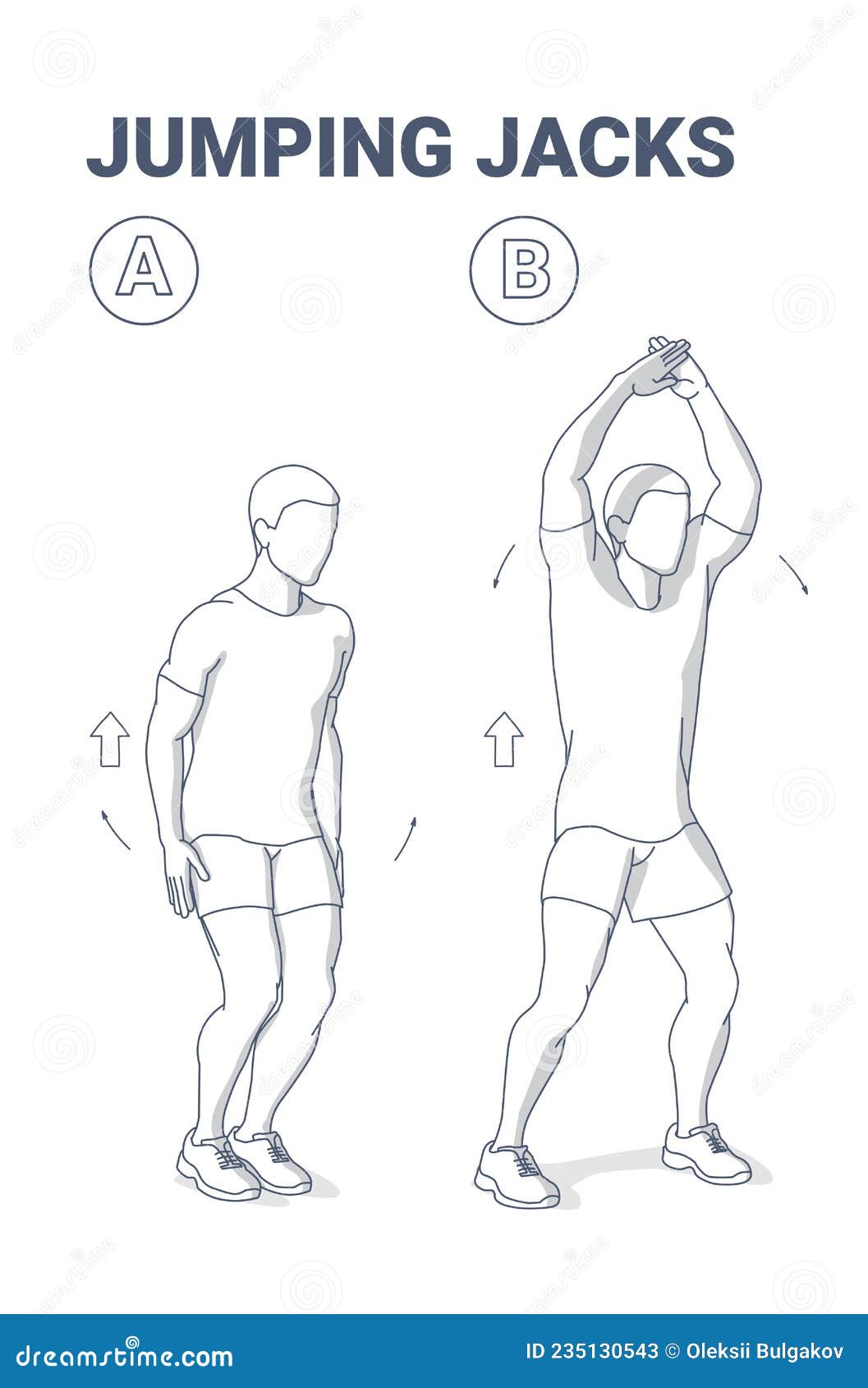 Jumping Jacks Exercise For Fitness Junkie Man Star Jumps Jacked Male