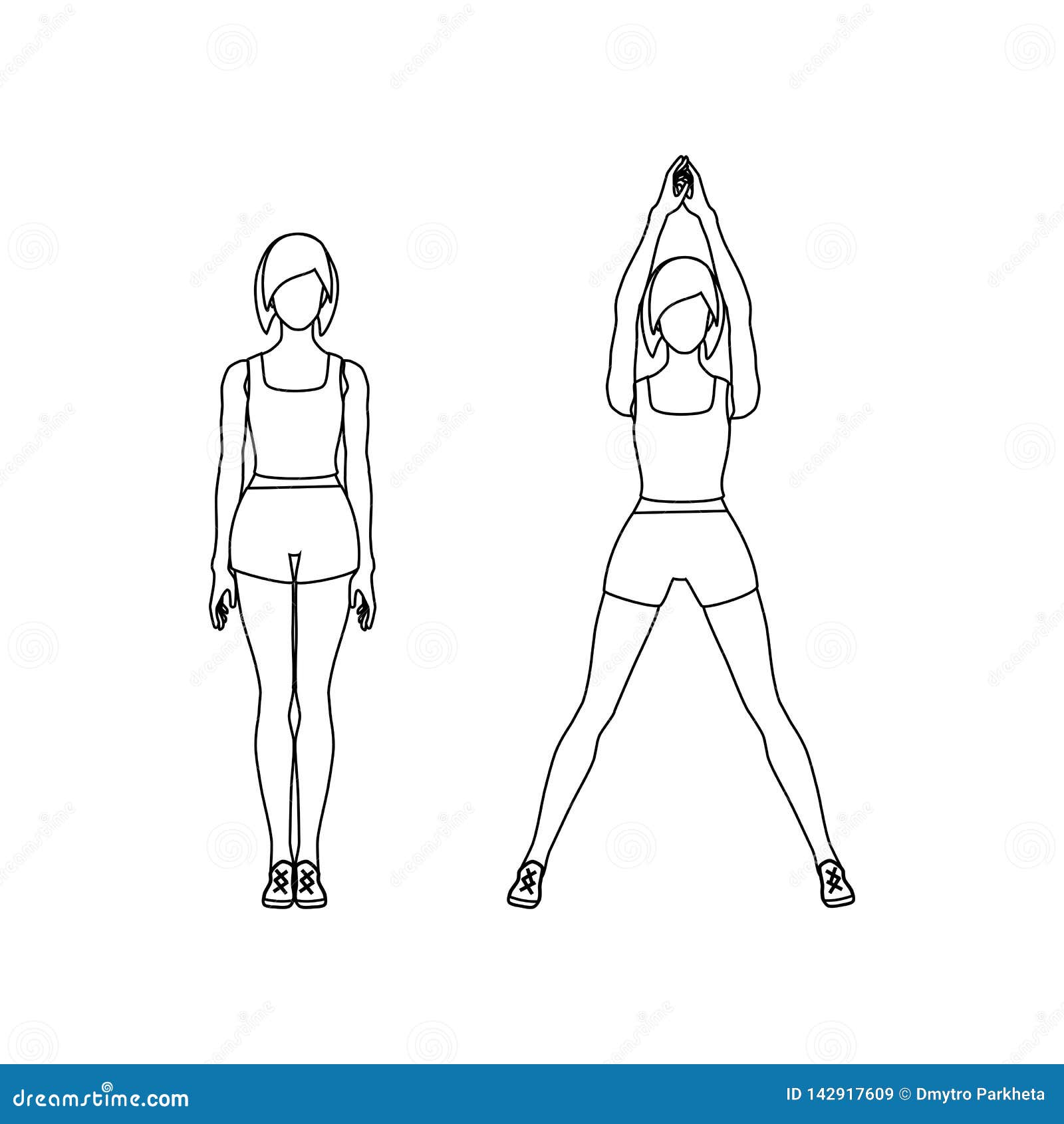 Jumping Jacks Workout Outline Stock Vector - Illustration of muscle ...