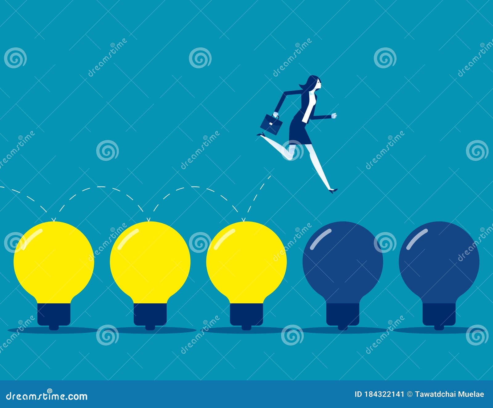 Jumping on the Light Bulb. Bright Light Bulb Concept Stock Vector ...