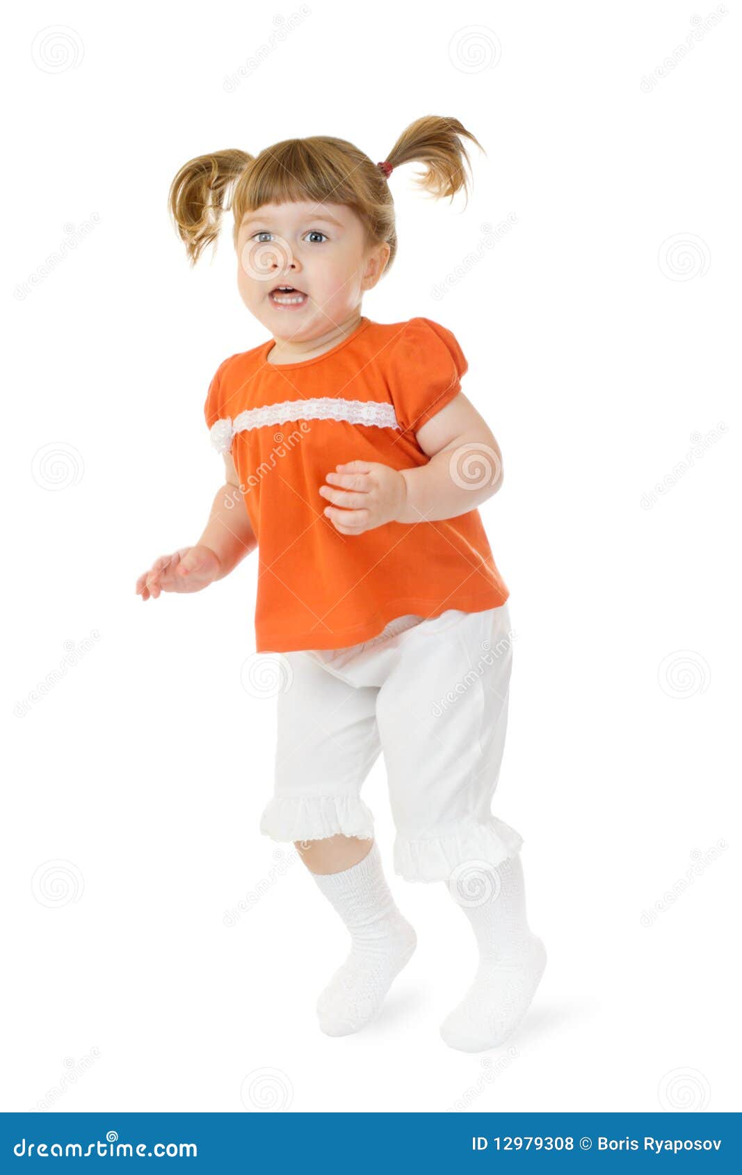 Jumping Little Girl Isolated Stock Photo - Image of innocence, action ...
