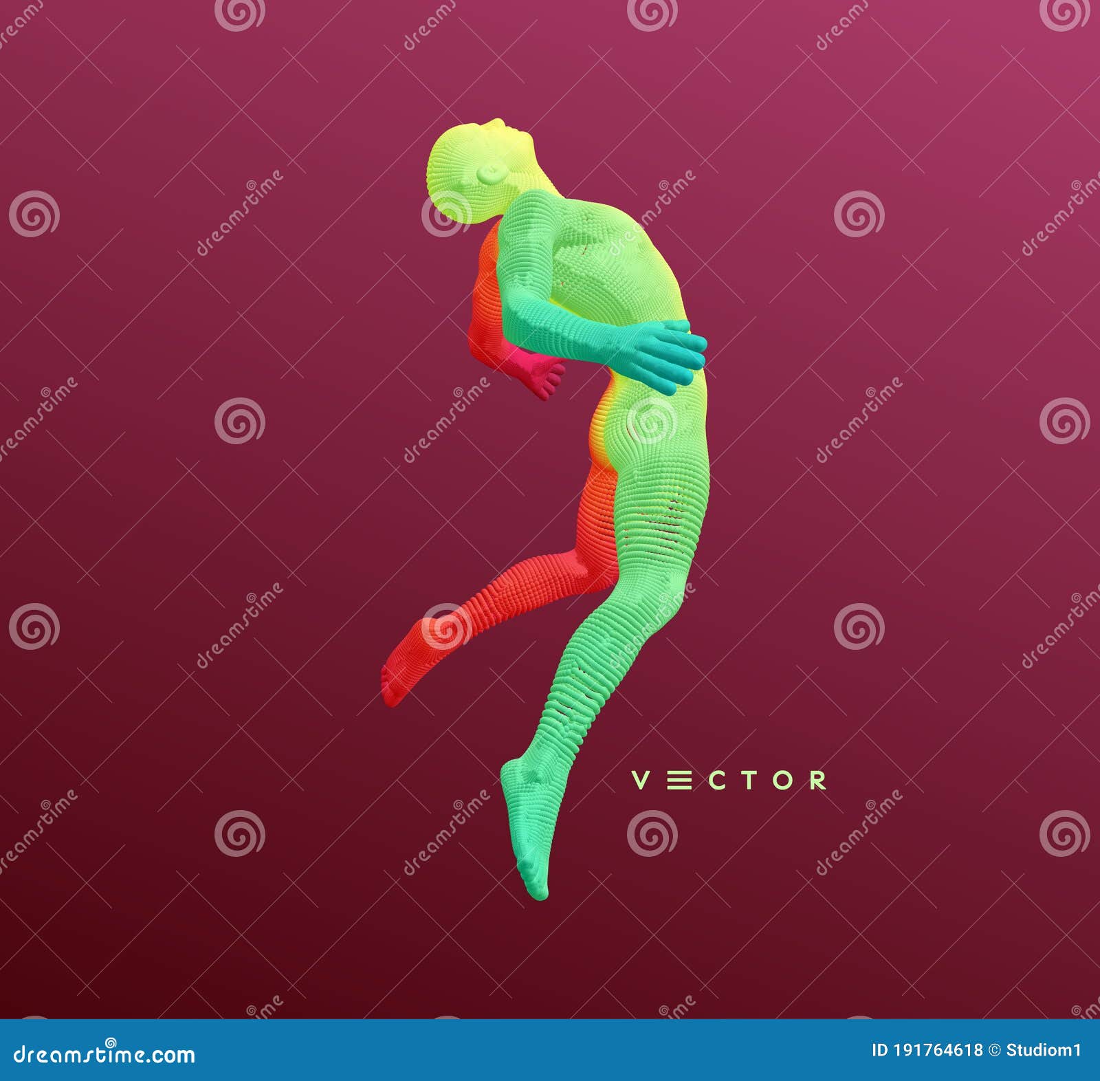 Hovering In Air. Man Floating In The Air. 3D Model Of Man. Human Body ...