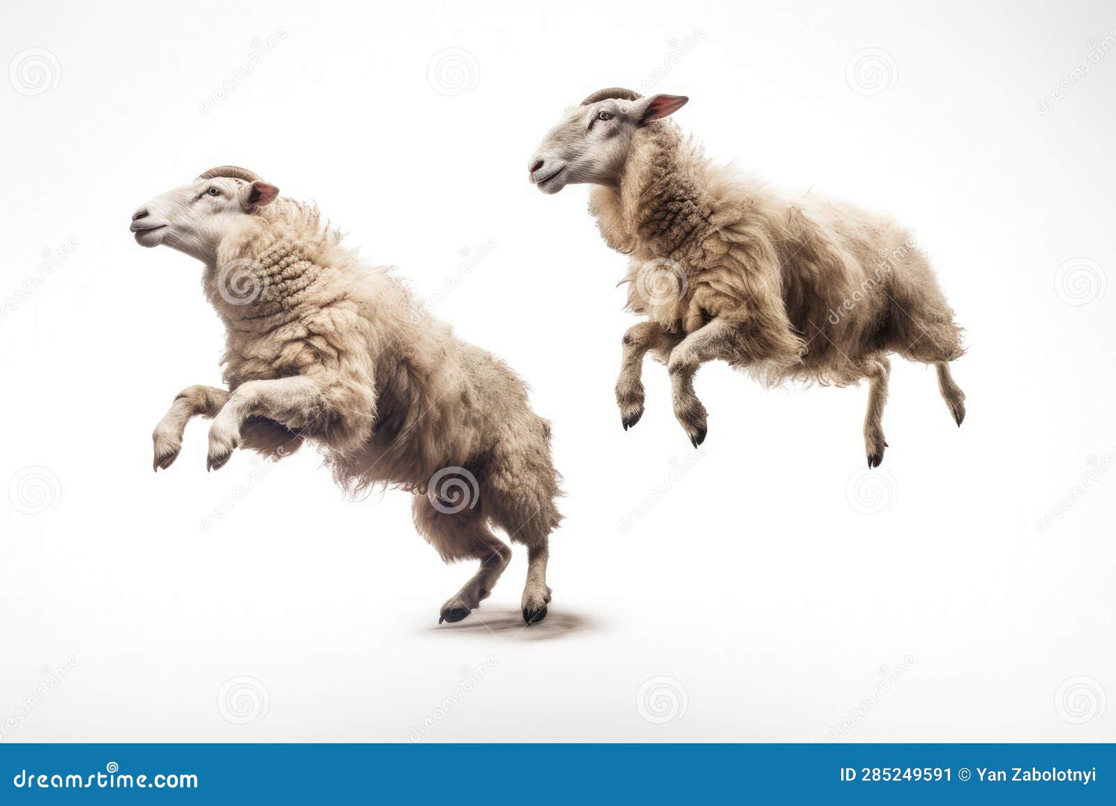 Jumping Moment, Two Sheep on White Background Stock Illustration ...