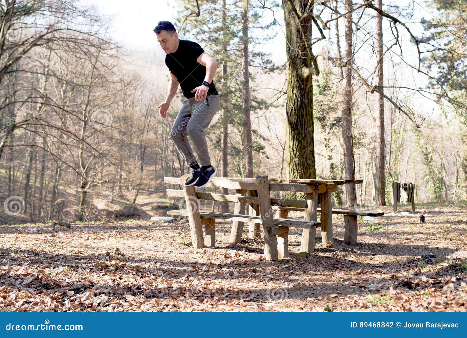 Jumping Over the Bench, Exercise Stock Photo - Image of outdoors ...