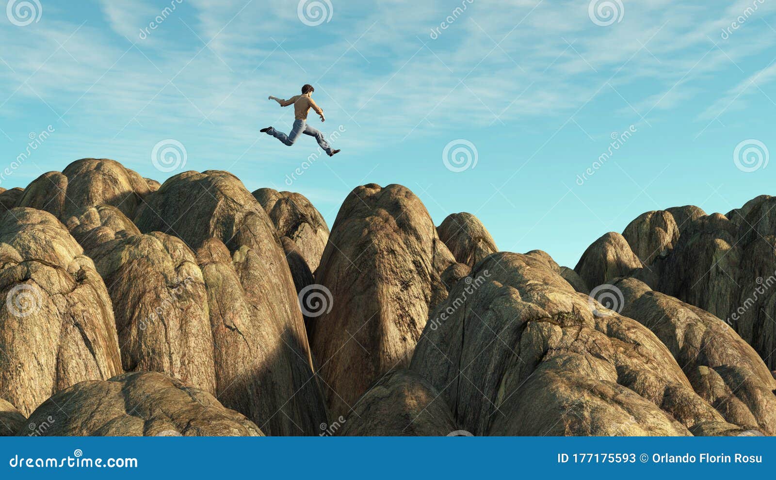 Jumping over rocks stock illustration. Illustration of cliff - 177175593