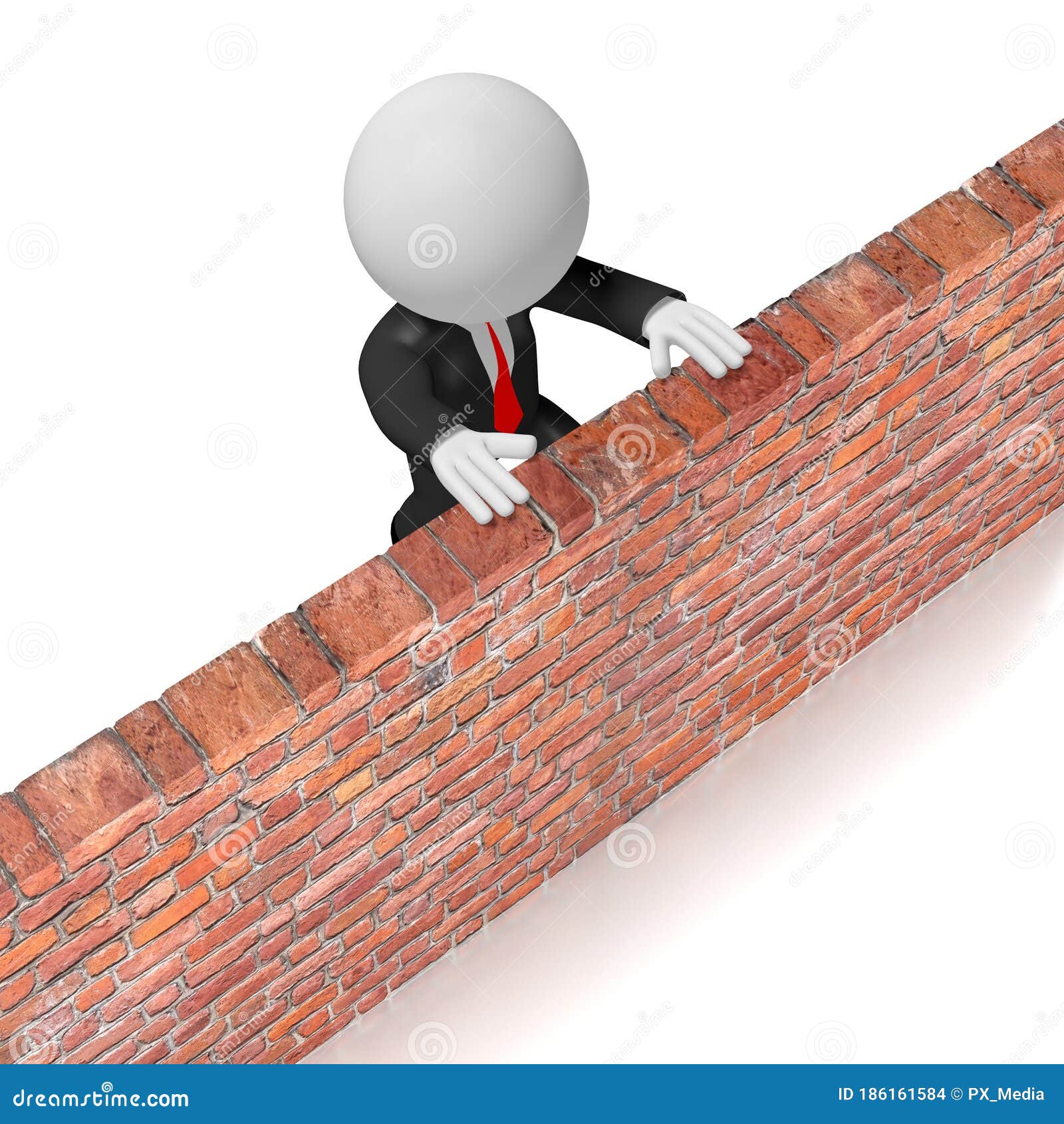 Cartoon Character Getting Over the Wall - 3D Illustration Stock ...