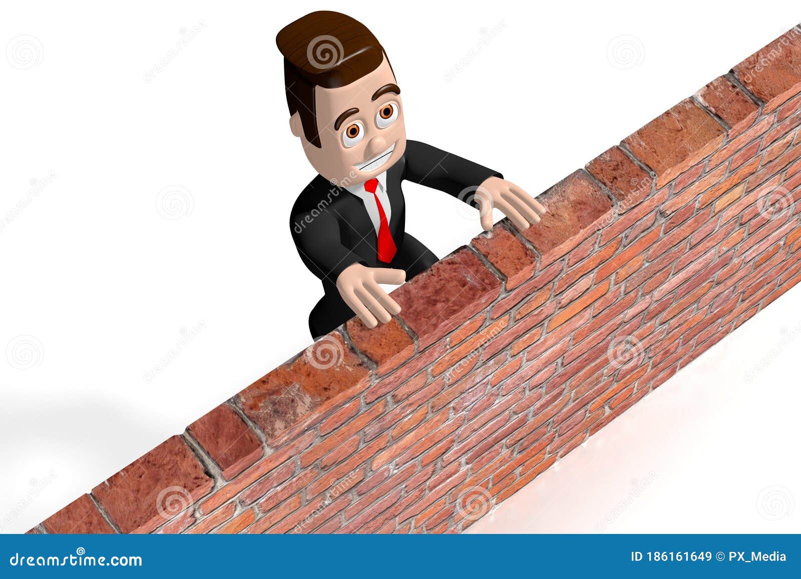 Cartoon Character Getting Over the Wall - 3D Illustration Stock ...