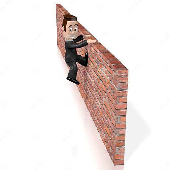 Cartoon Character Getting Over the Wall - 3D Illustration Stock ...