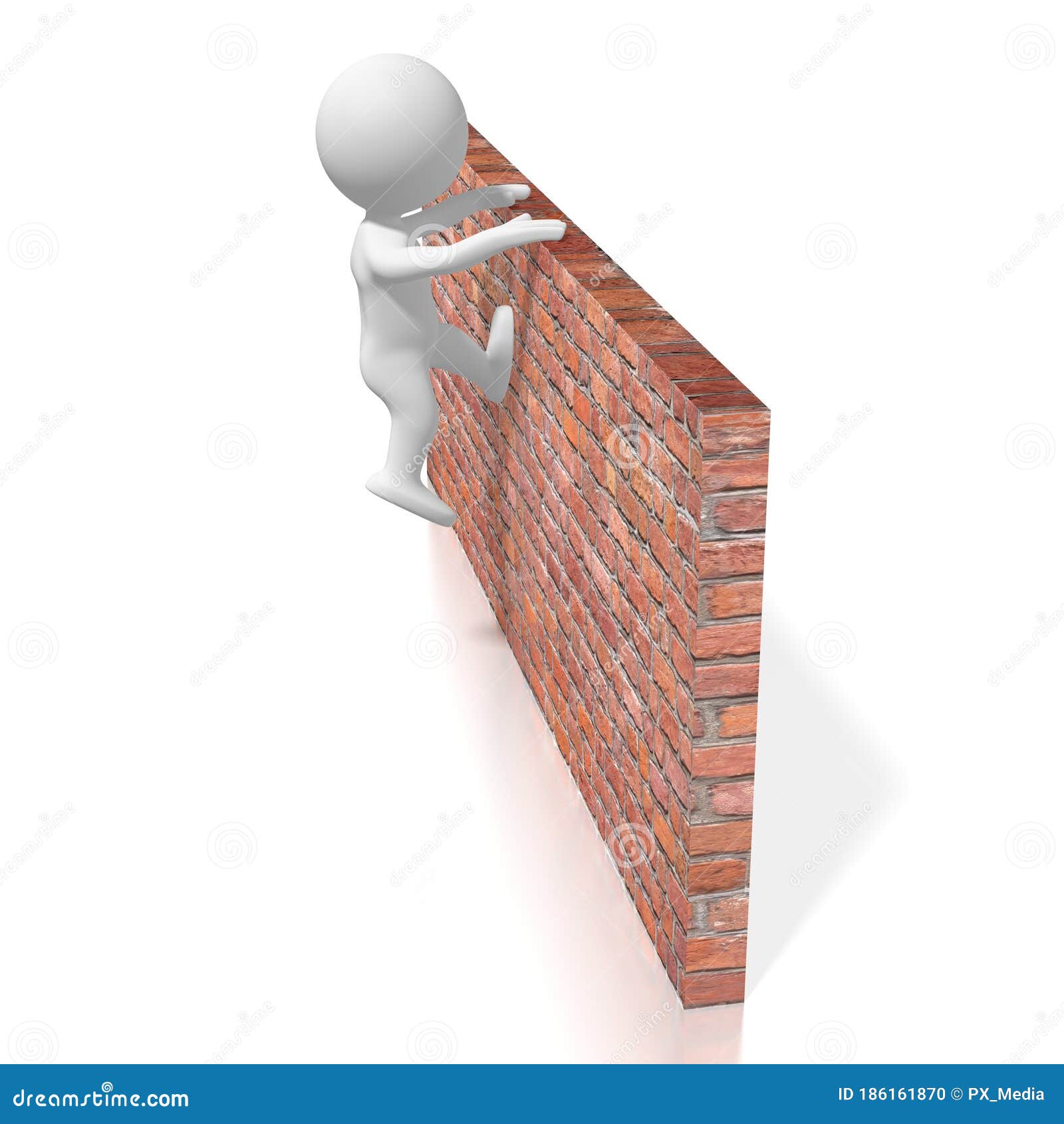 White Cartoon Character Getting Over the Wall - 3D Illustration Stock ...