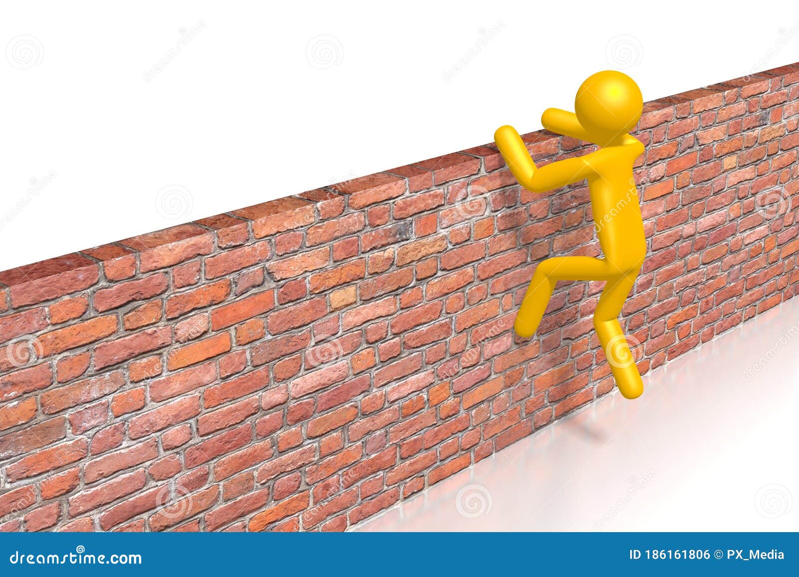 Yellow Cartoon Character Getting Over the Wall - 3D Illustration Stock ...