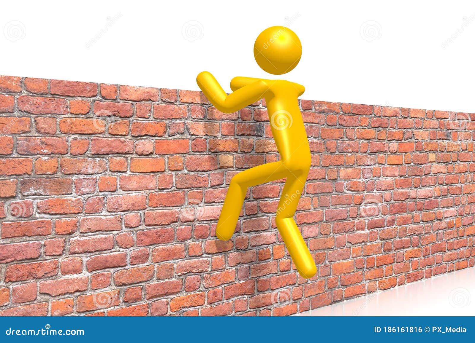 Yellow Cartoon Character Getting Over the Wall - 3D Illustration Stock ...