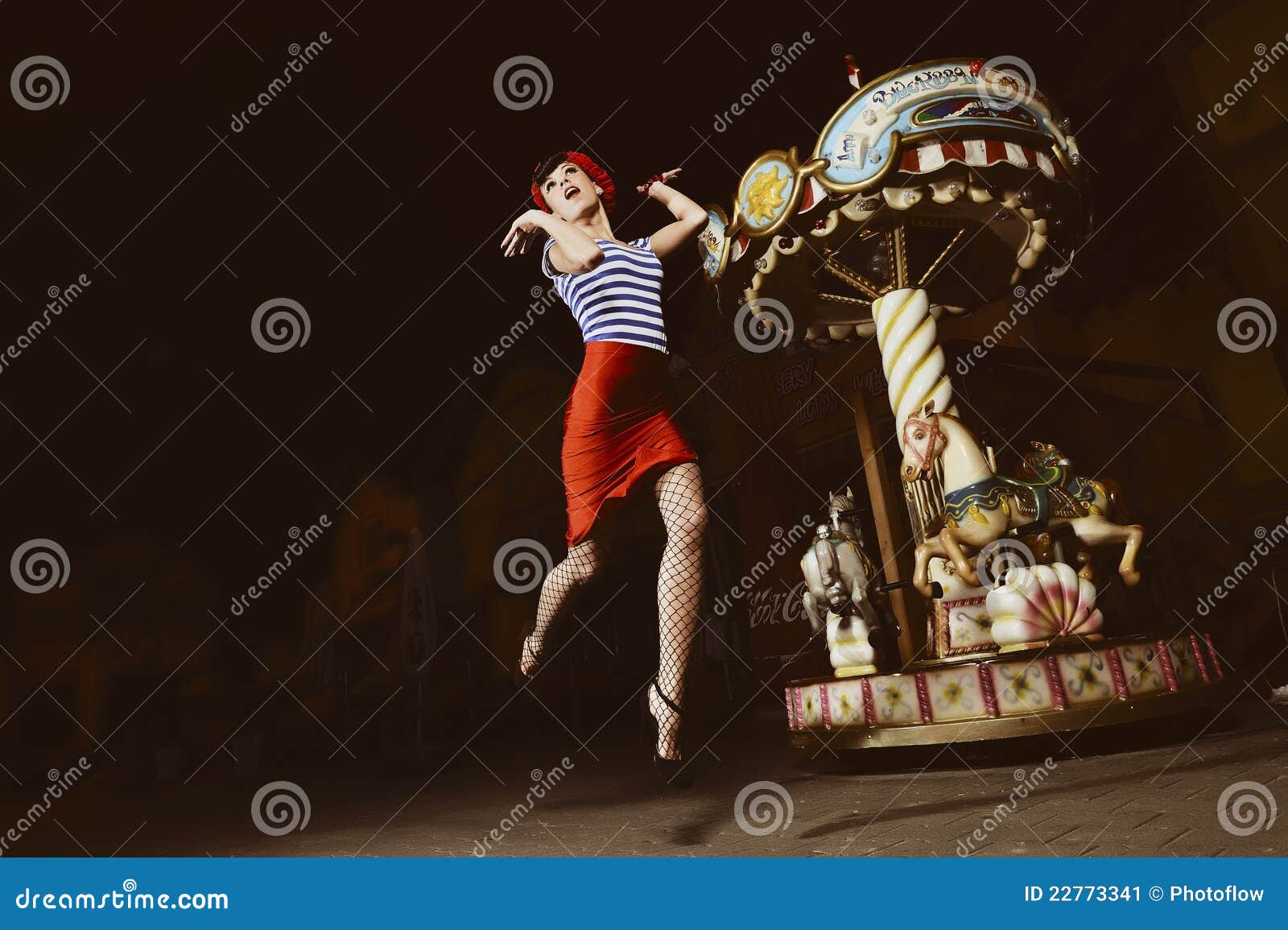 Jumping Pin Up Girl stock image. Image of brunette, pretty - 22773341
