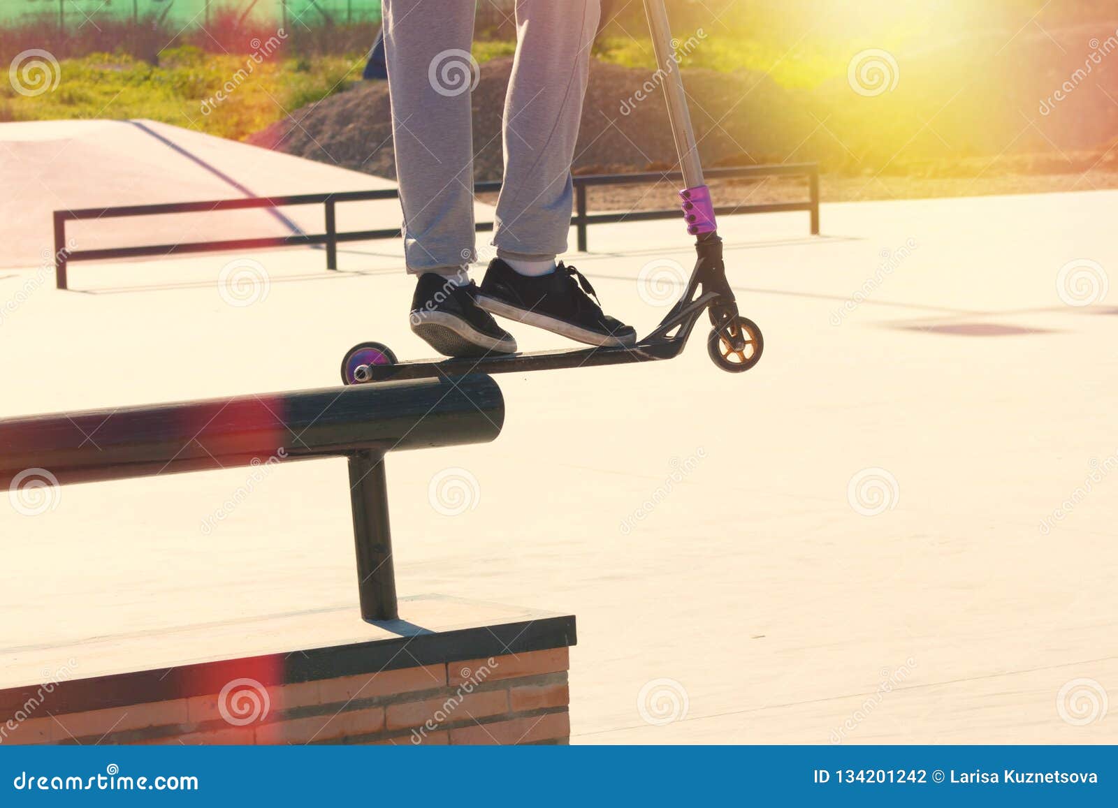 Jumping on the scooter stock photo. Image of motion - 134201242