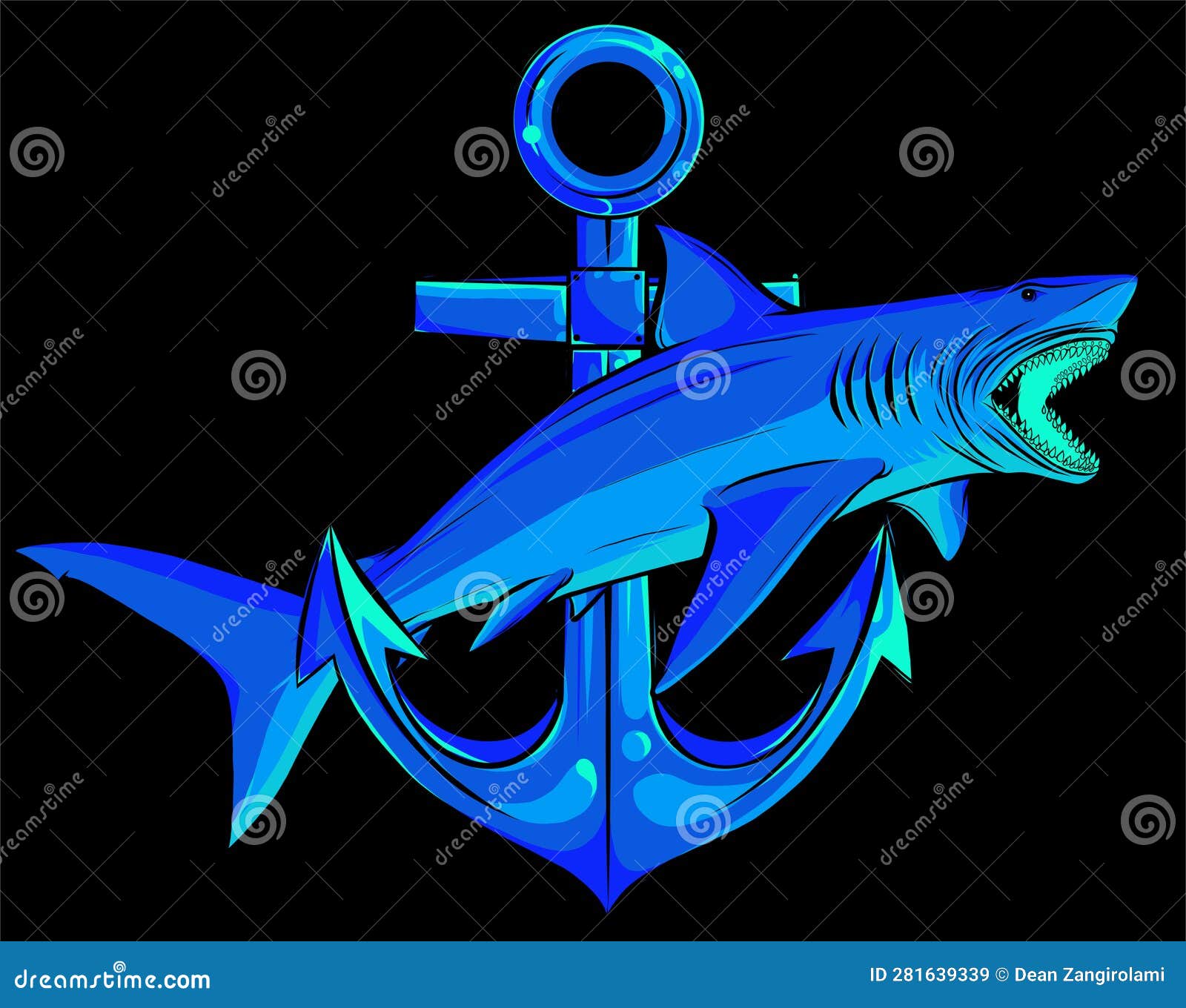 White Shark with Anchor on Black Background. Vector Illustration Design ...