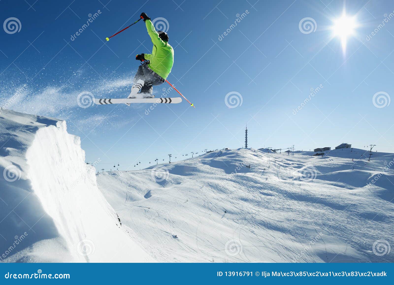 Jumping Skier stock image. Image of lift, leap, overcast - 13916791