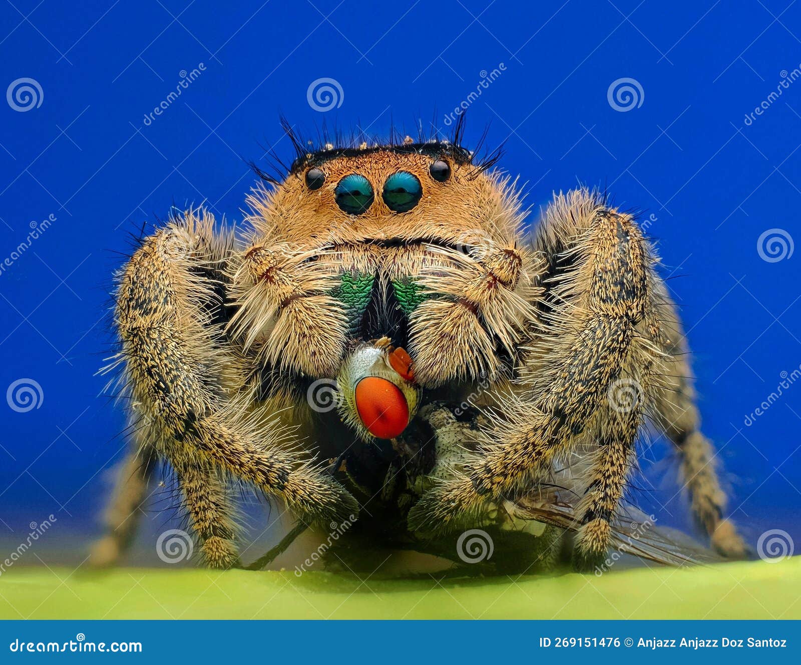 The Jumping Spider with Prey Stock Photo - Image of close, colorful ...