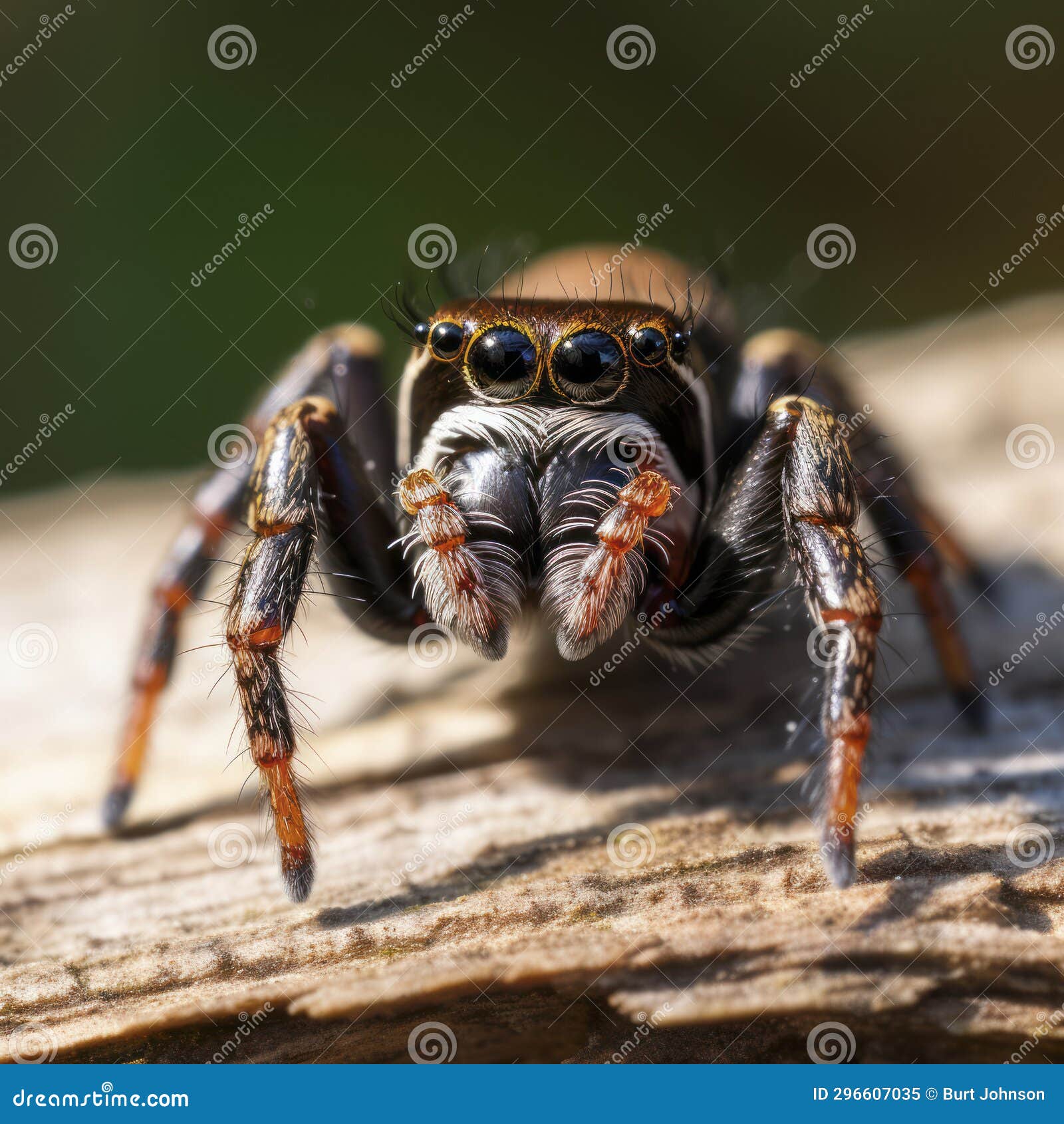 Jumping Spider Sitting on a Log Stock Image - Image of macro, green ...