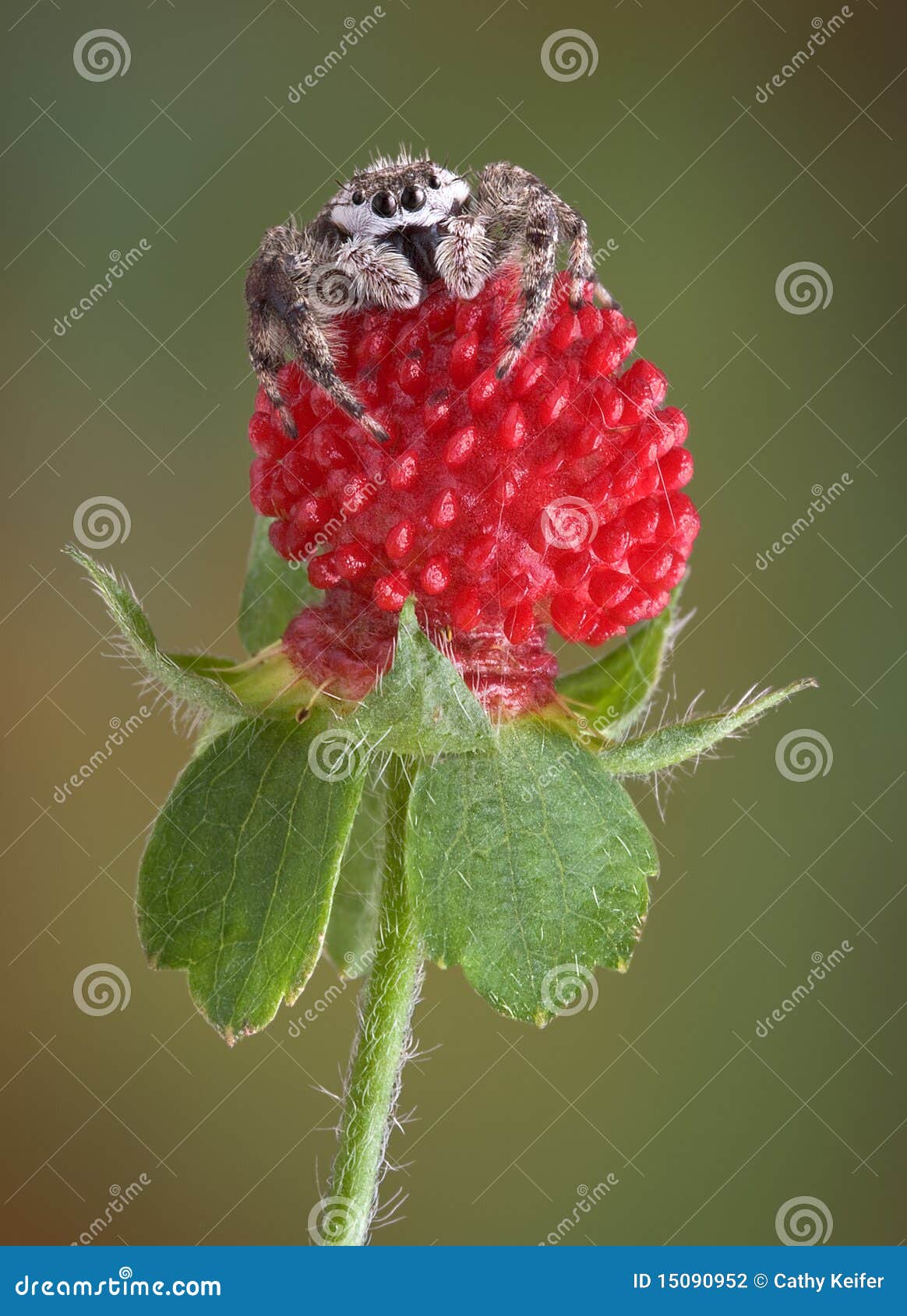 Jumping Spider on Tiny Fruit Stock Photo - Image of invertebrate ...