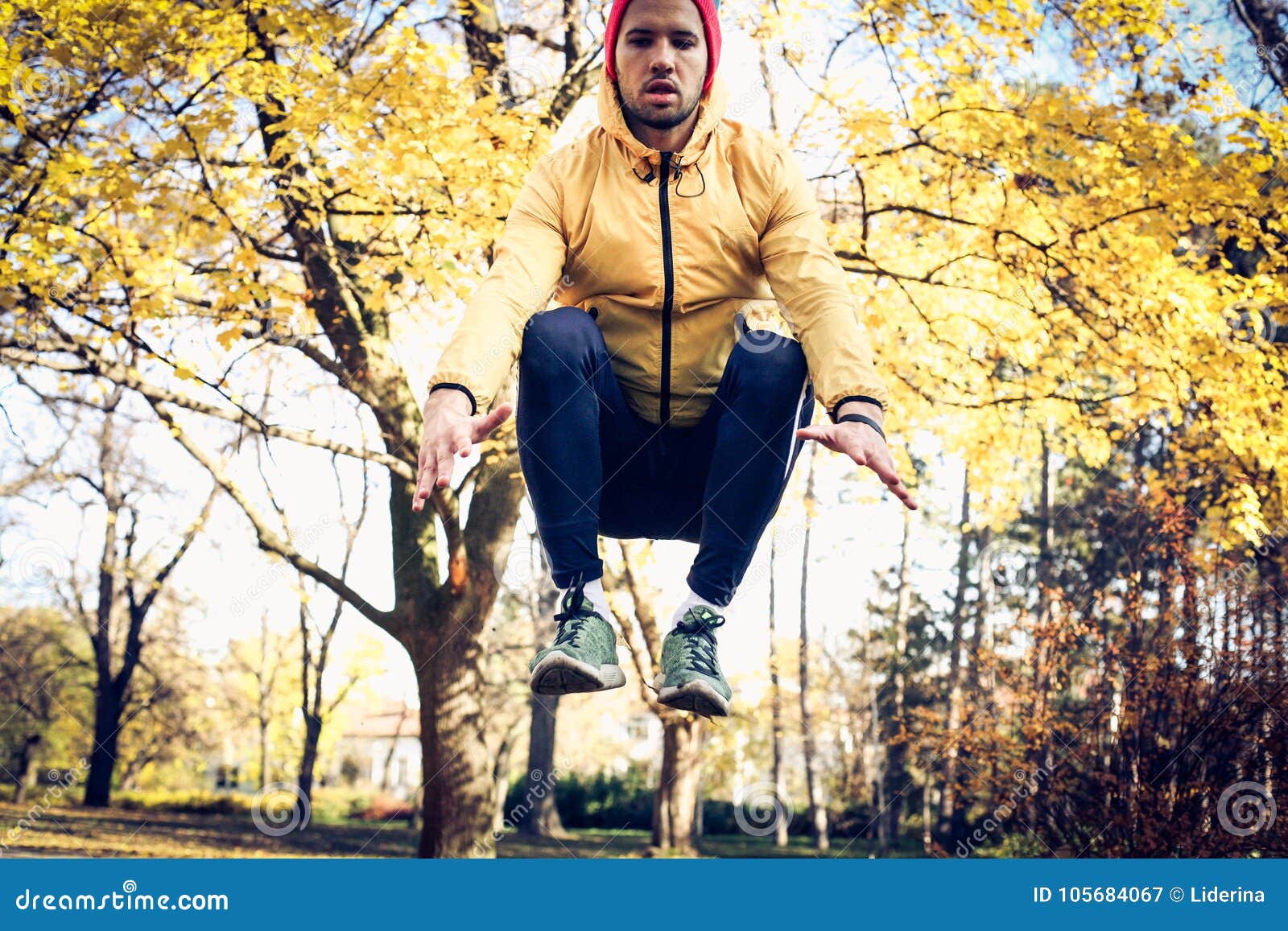 Jumping Squats in Nature. Man Working Stock Image - Image of jumping ...