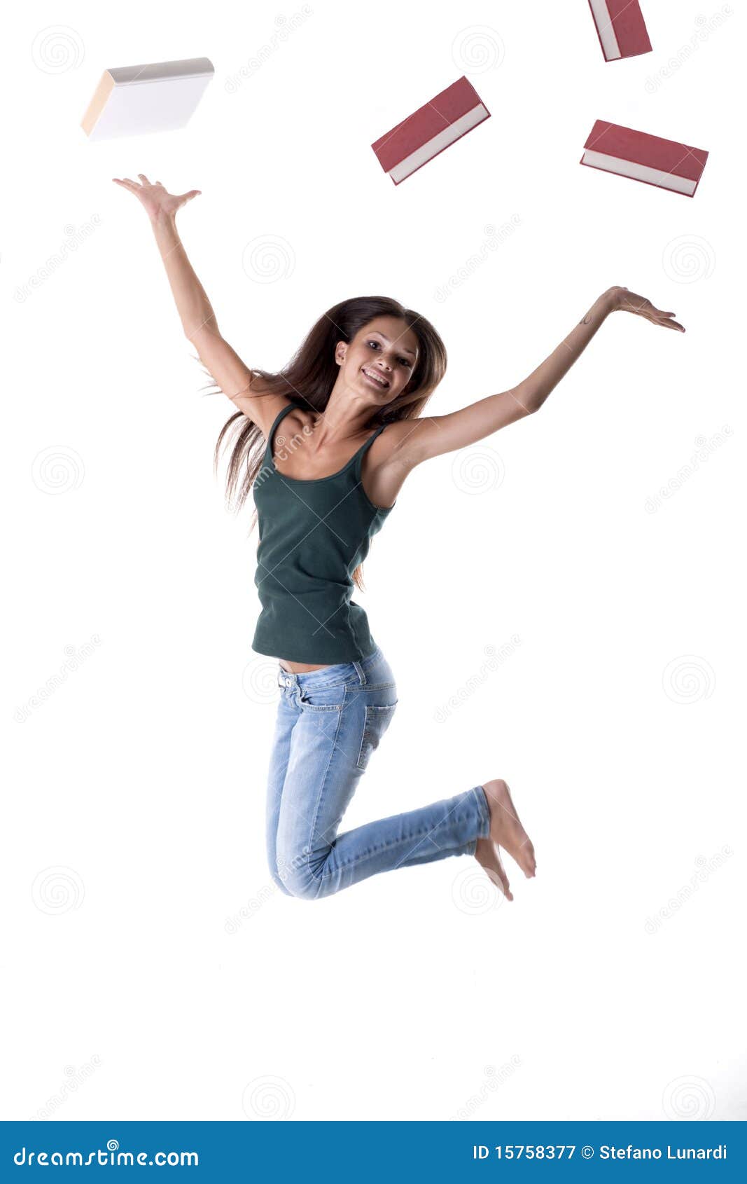 Jumping student stock image. Image of arms, hair, color - 15758377