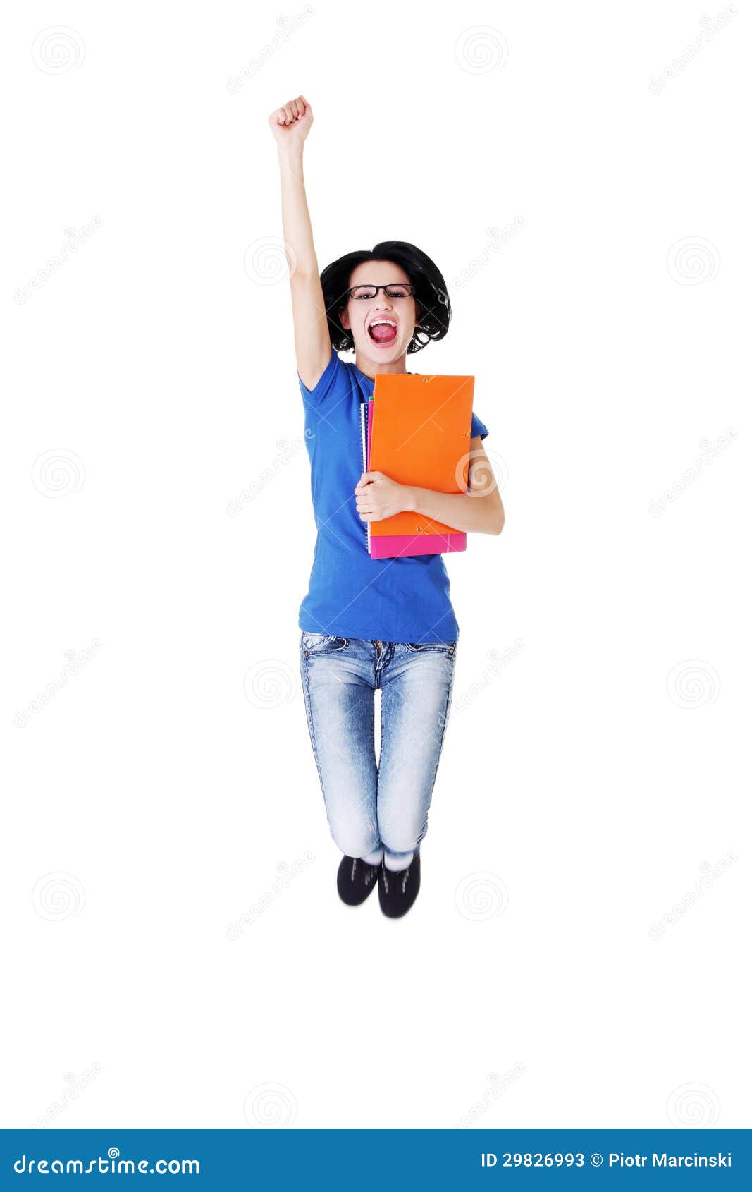 Jumping student girl stock image. Image of background - 29826993
