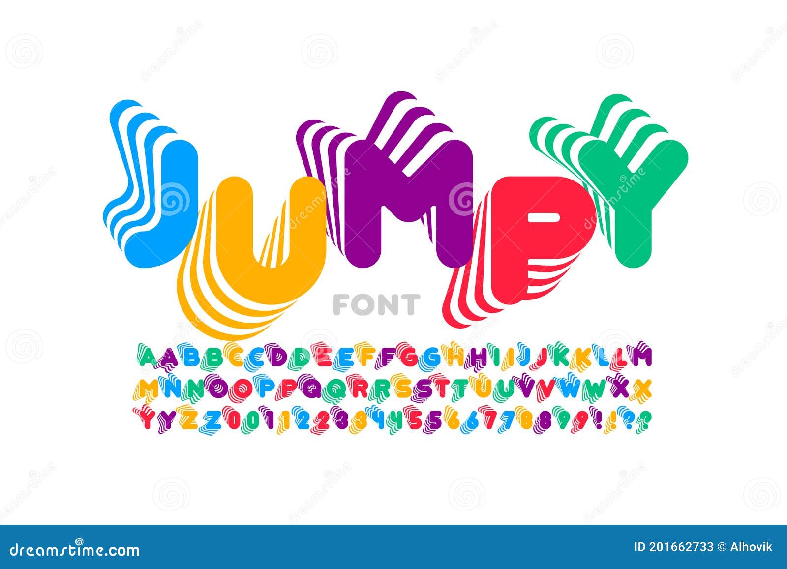 Jumping style font stock vector. Illustration of funky - 201662733