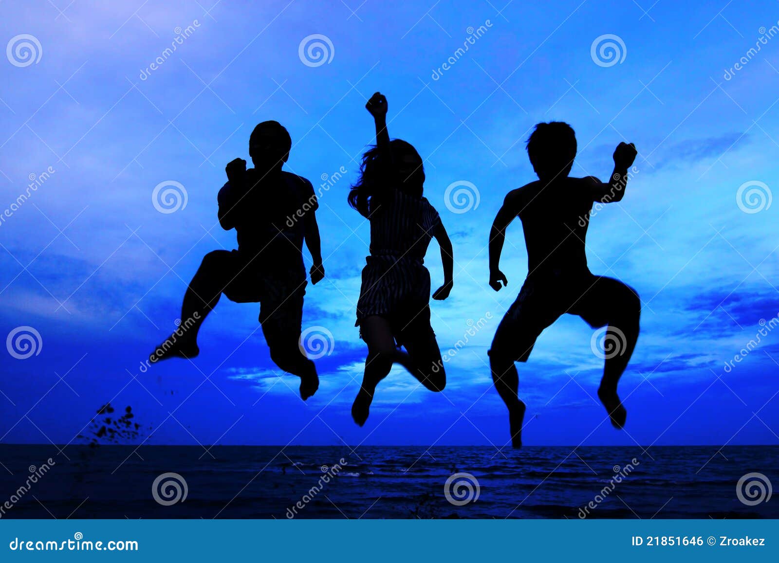 Jumping Team at Sunset Time Stock Photo - Image of relationships ...