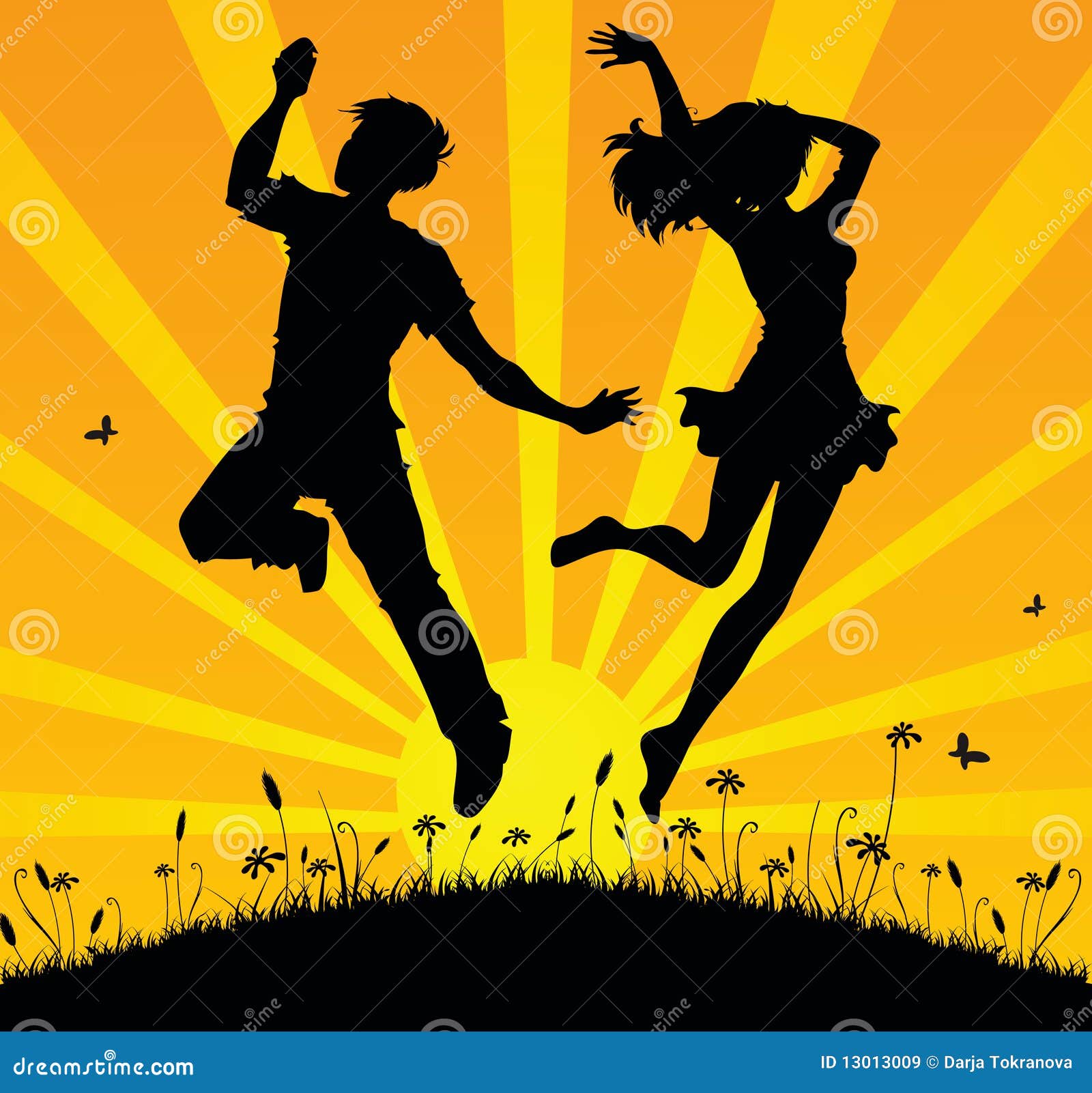 Jumping teens stock vector. Illustration of leisure, hill - 13013009