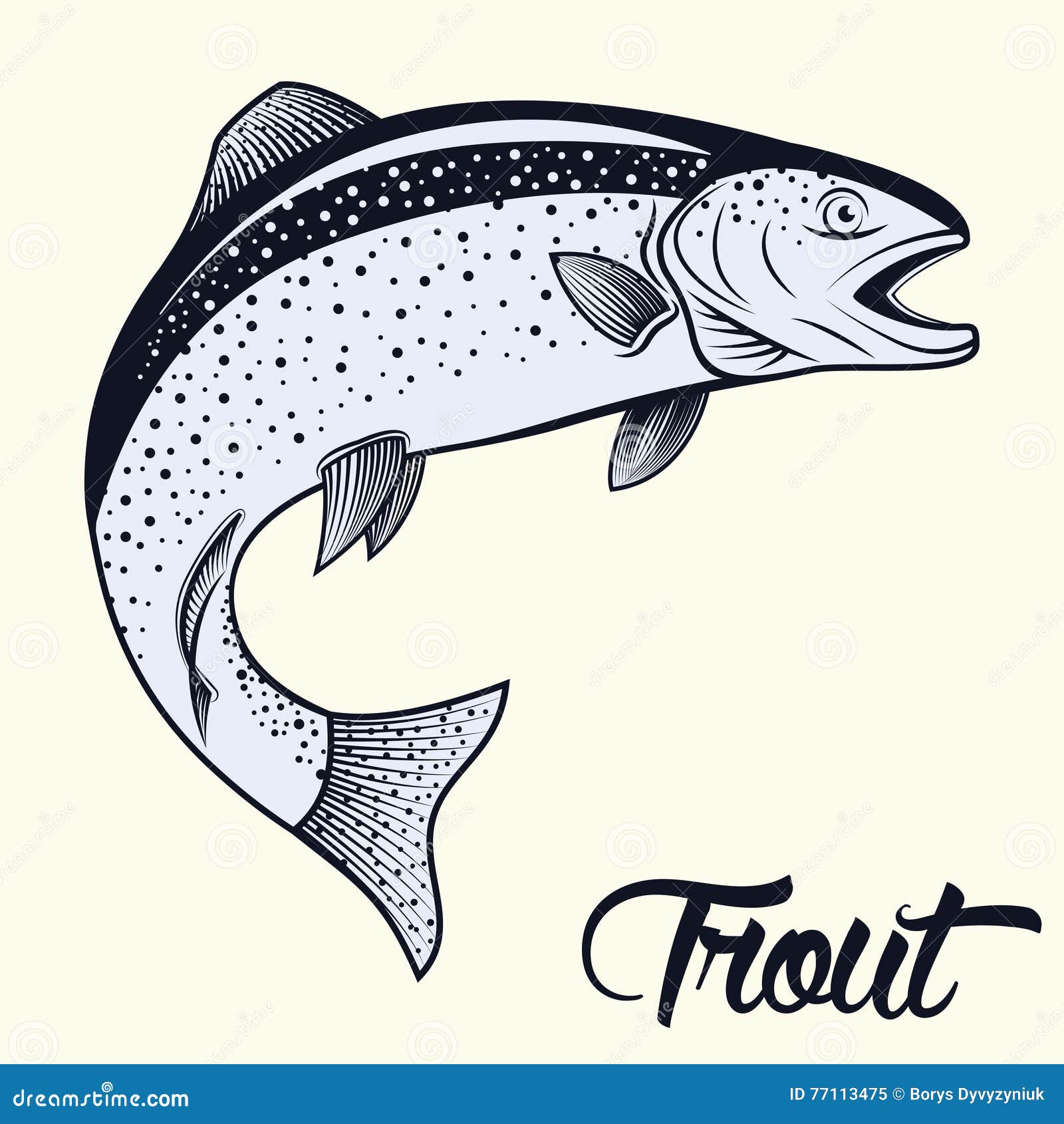 Jumping Trout Fish In Water Splashes Vector Illustration ...