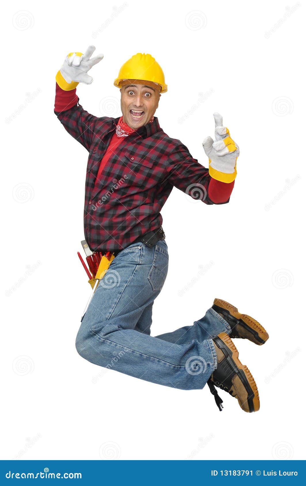Jumping worker stock image. Image of white, jumping, contractor - 13183791