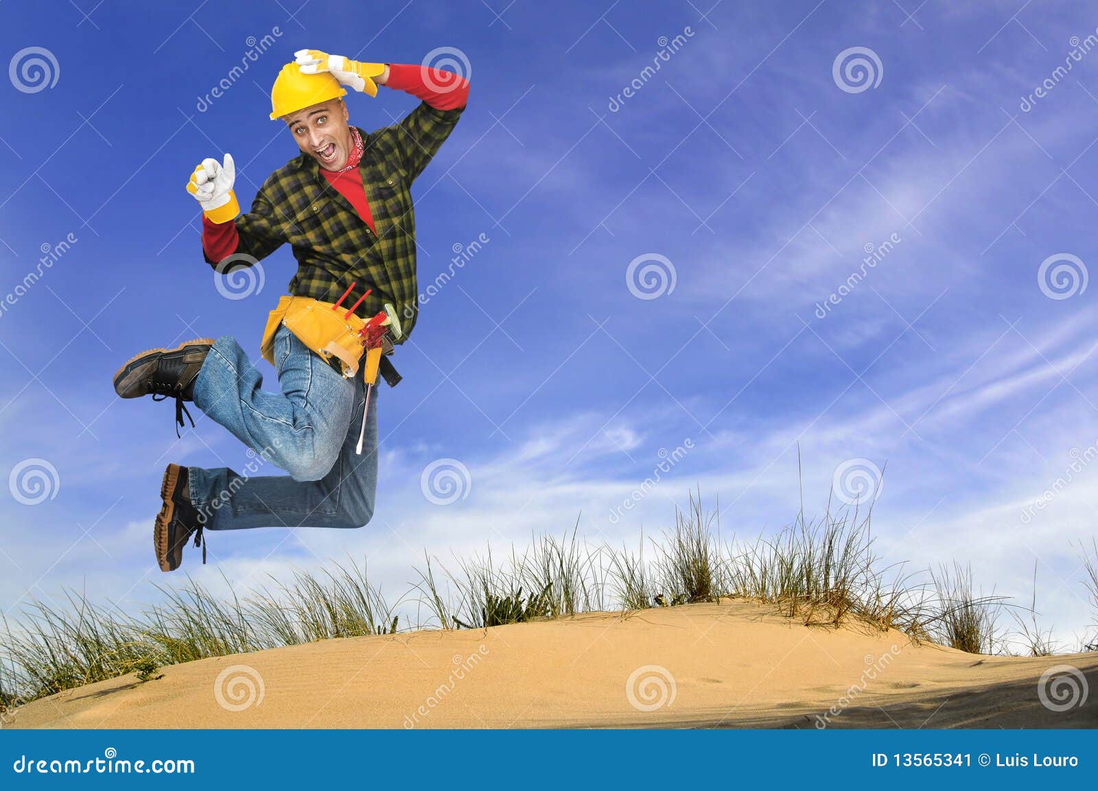 Jumping worker stock image. Image of shirt, handyman - 13565341