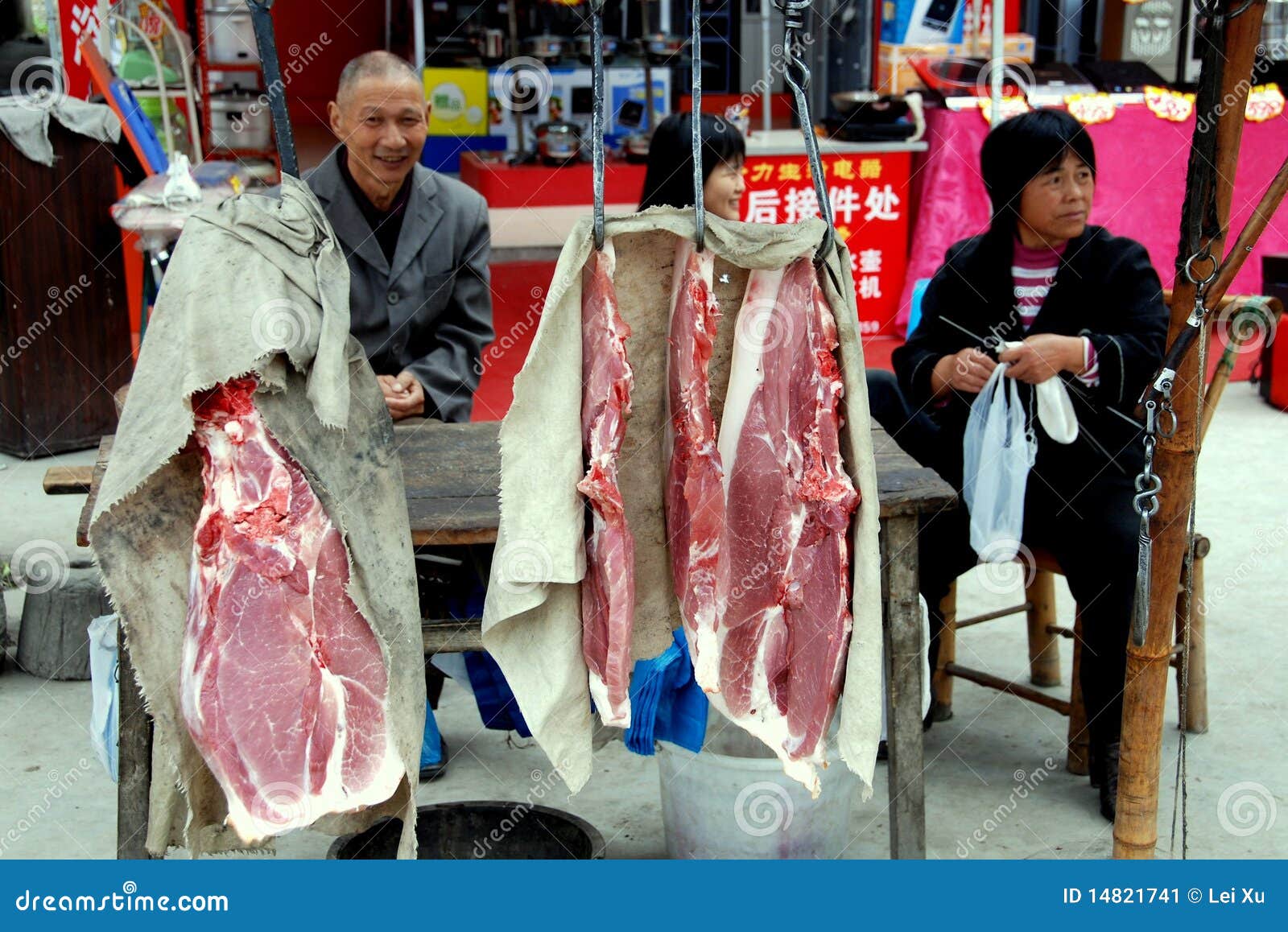 Jun Le Town, China: Butchers Selling Pork Editorial Photo - Image of ...
