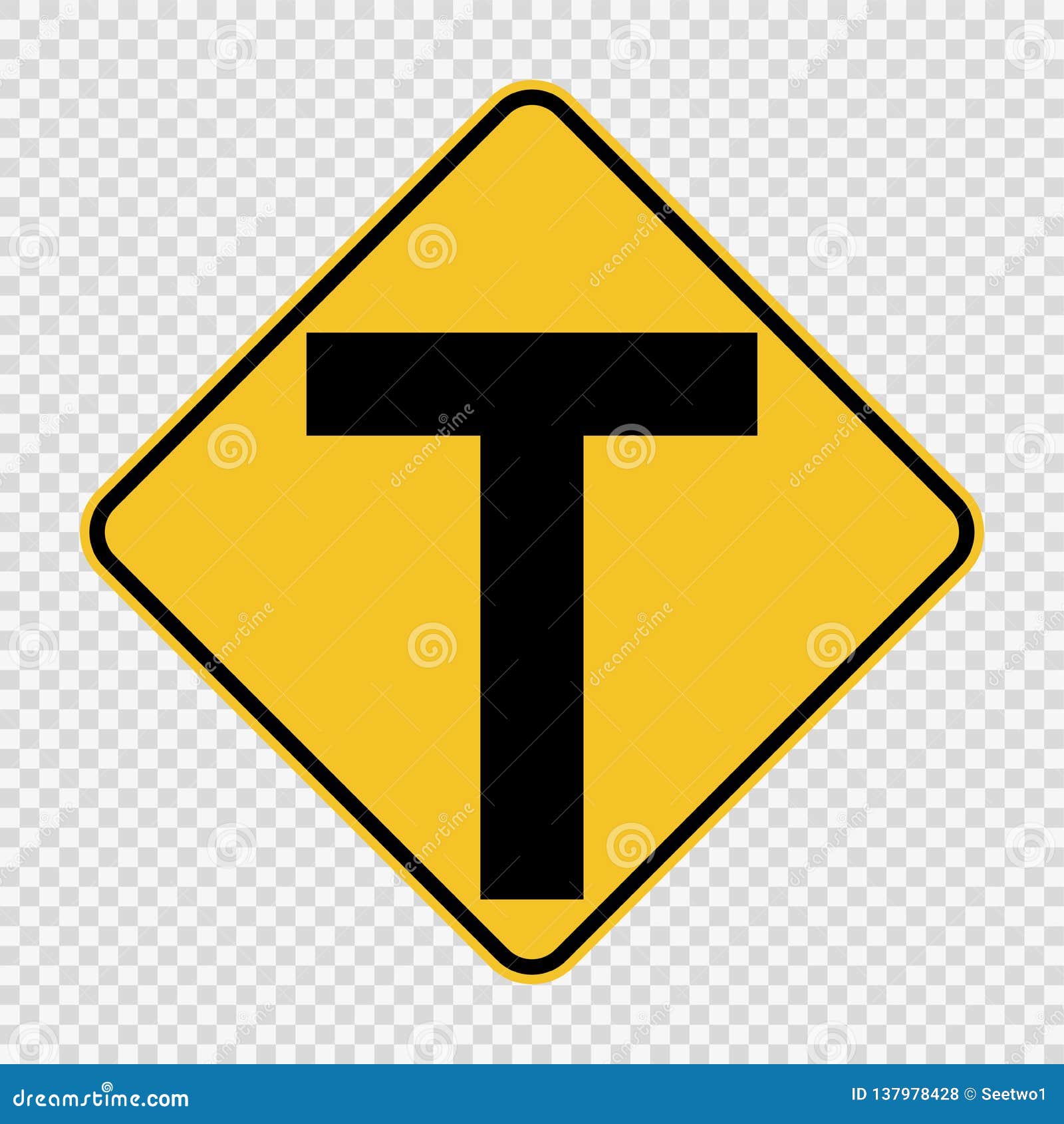 Junction Ahead,the Main Intersection is T-shaped. Sign on Transparent ...